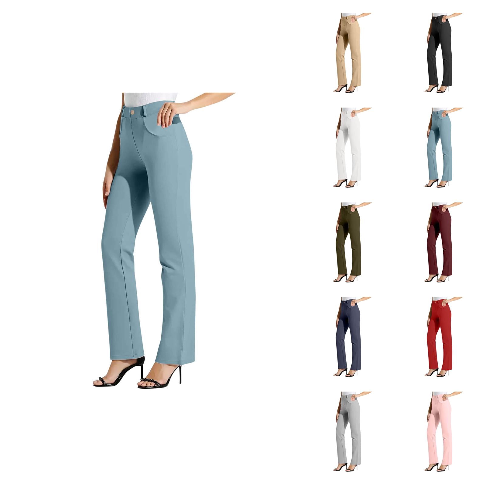 Dress Pants Women Elastic High Waist Straight Leg Business Casual ...