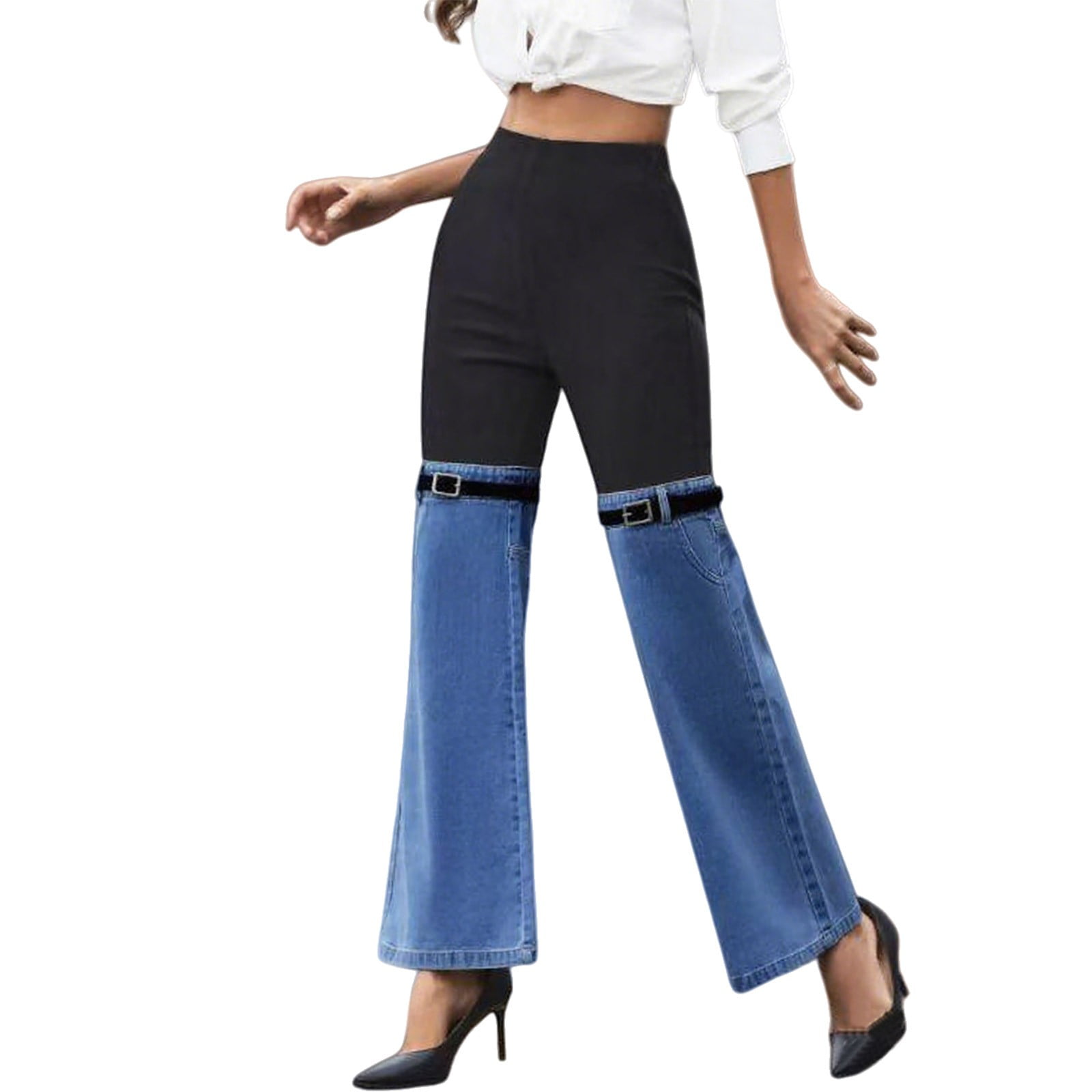 Dress Pants Women Patchwork Flare High Waist Bell Bottom Fashion Lounge ...