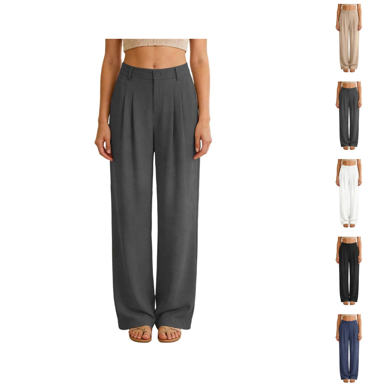 Dress Pants Women Spring Summer High Waisted Wide Leg Loose Fit Waffle ...