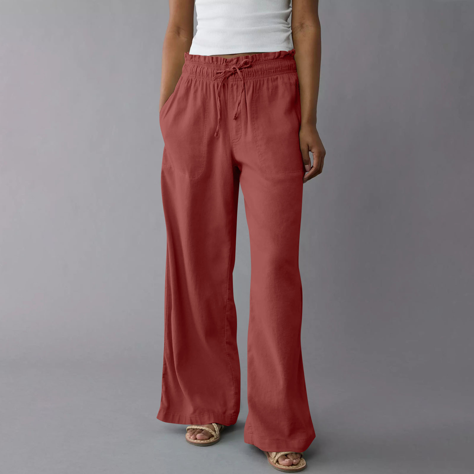 Dress Pants WomenWomen's Drawstring - Waist Linen - Blend Wide - Leg ...
