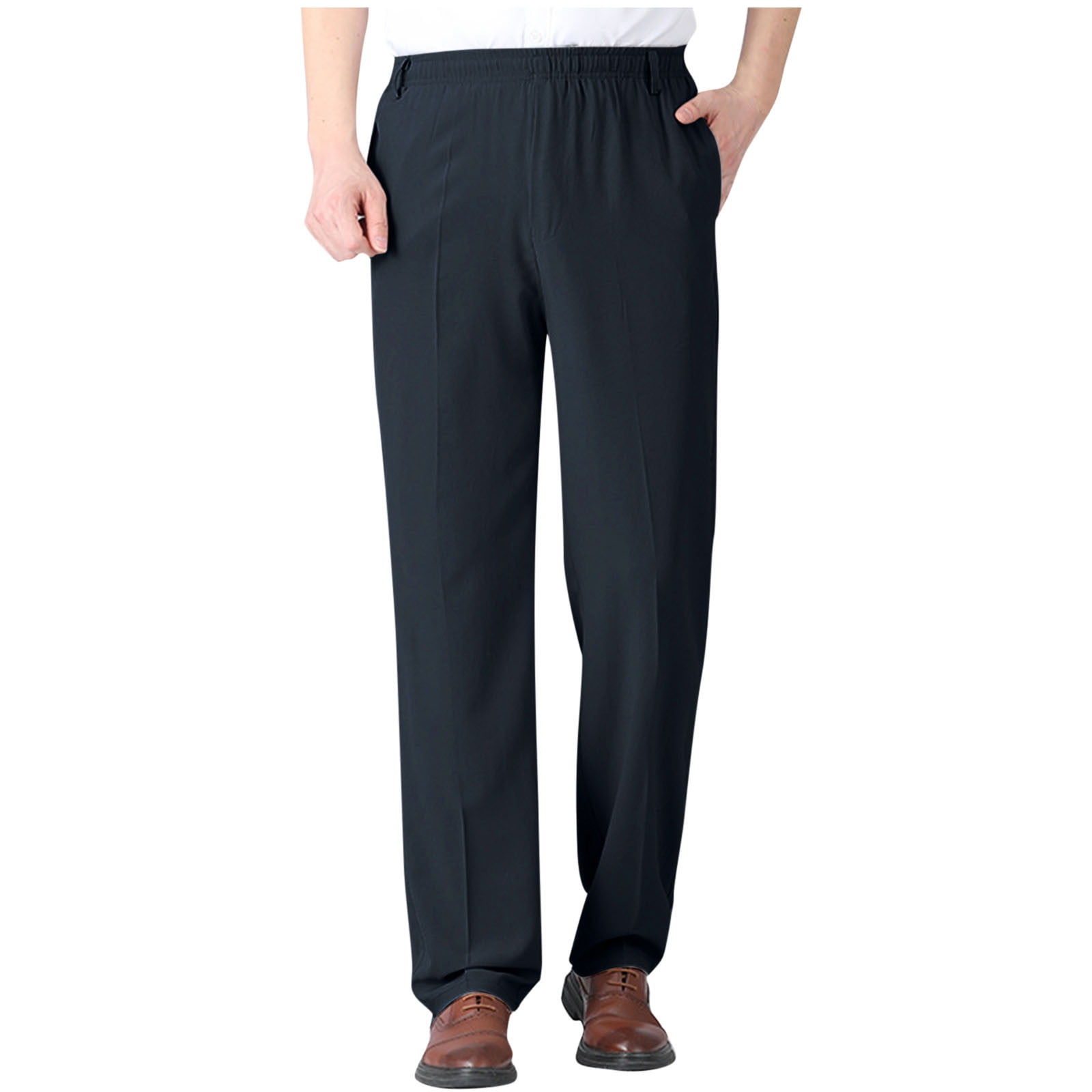 Dress Pants for Men Straight Fit Elastic Waist Summer Trousers with ...
