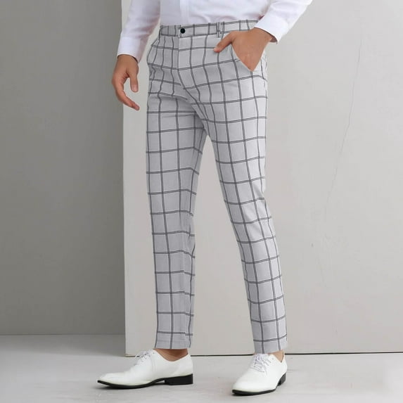 Dress Pants for Men with Pockets Mid Waisted Straight Leg Trousers Mens ...