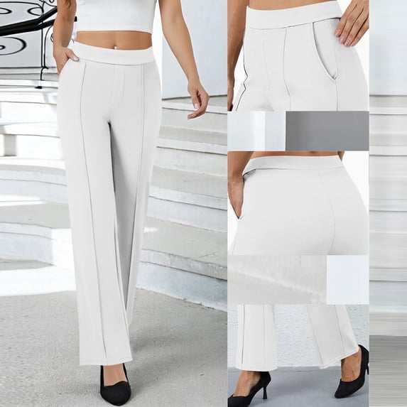 Dress Pants for Women Business Wrinkle Resistant Pleated Straight Leg ...