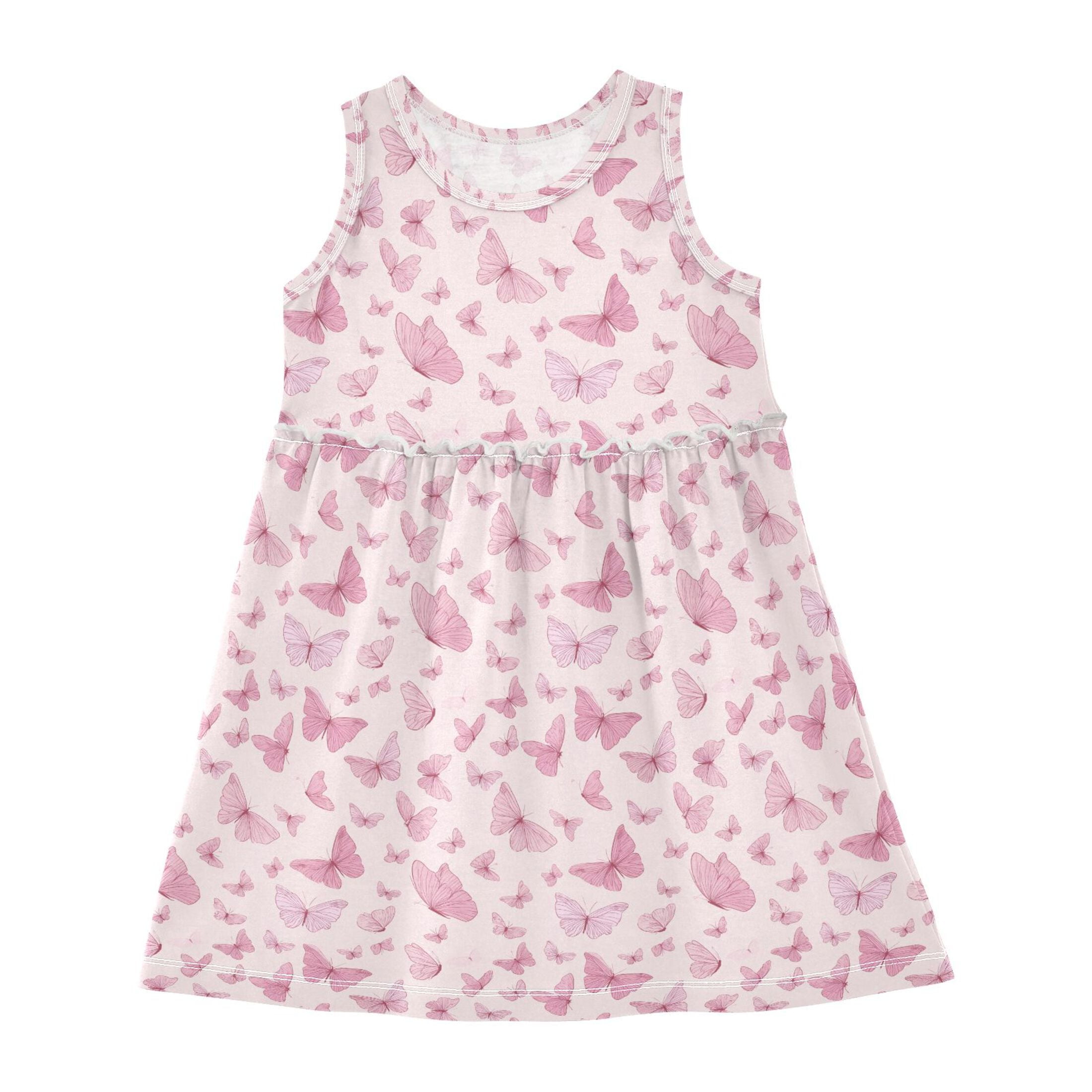 Dress Pink Butterfly Sleeveless Dress for Hem A-Line Casual Sundress ...