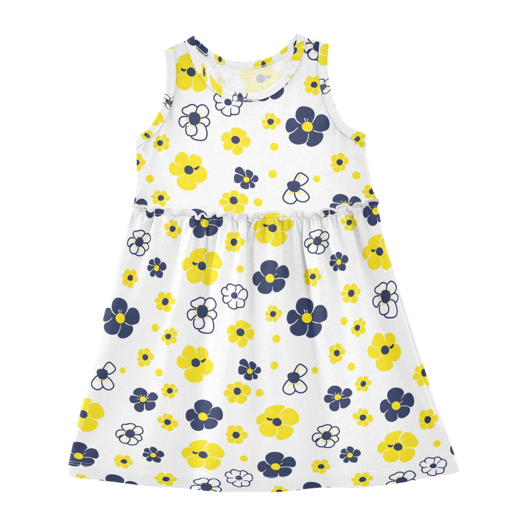 Dress Plant Color Flower Yellow Tile Sleeveless Dress for Hem A-Line ...