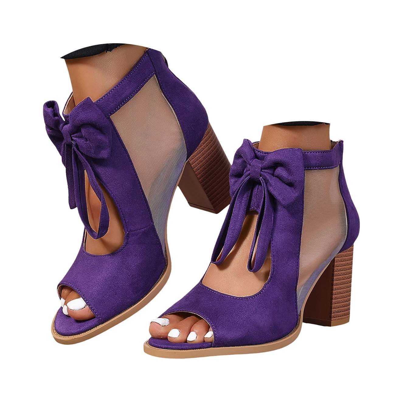 Dress Sandals Booties For Women Bow Vintage Sheer Suede Peep Open Toe ...