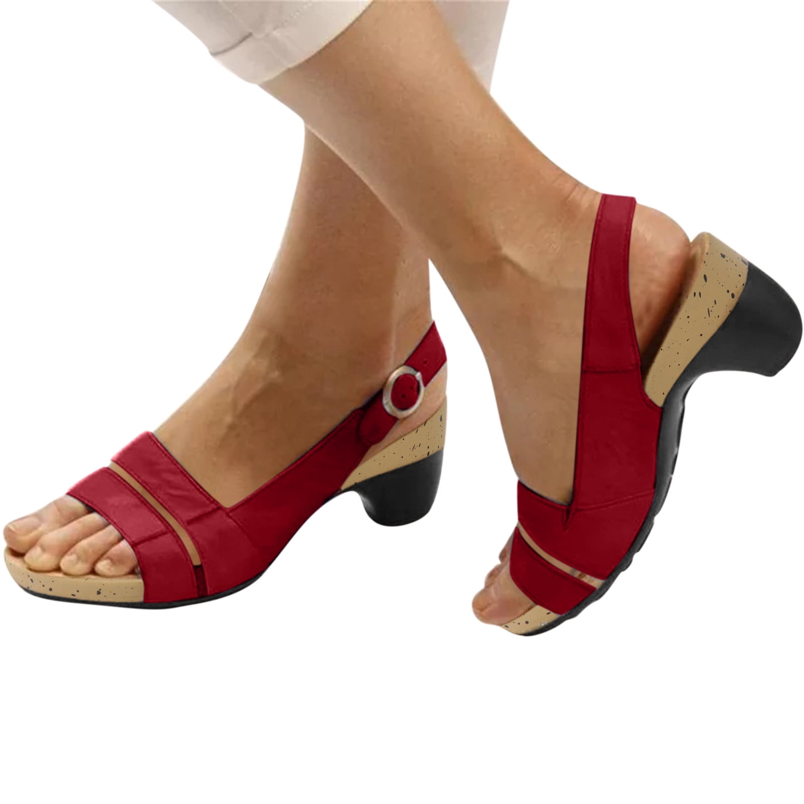 Dress Sandals for Women Ladies 2025 Fashion Leather Peep Toe Chunky ...