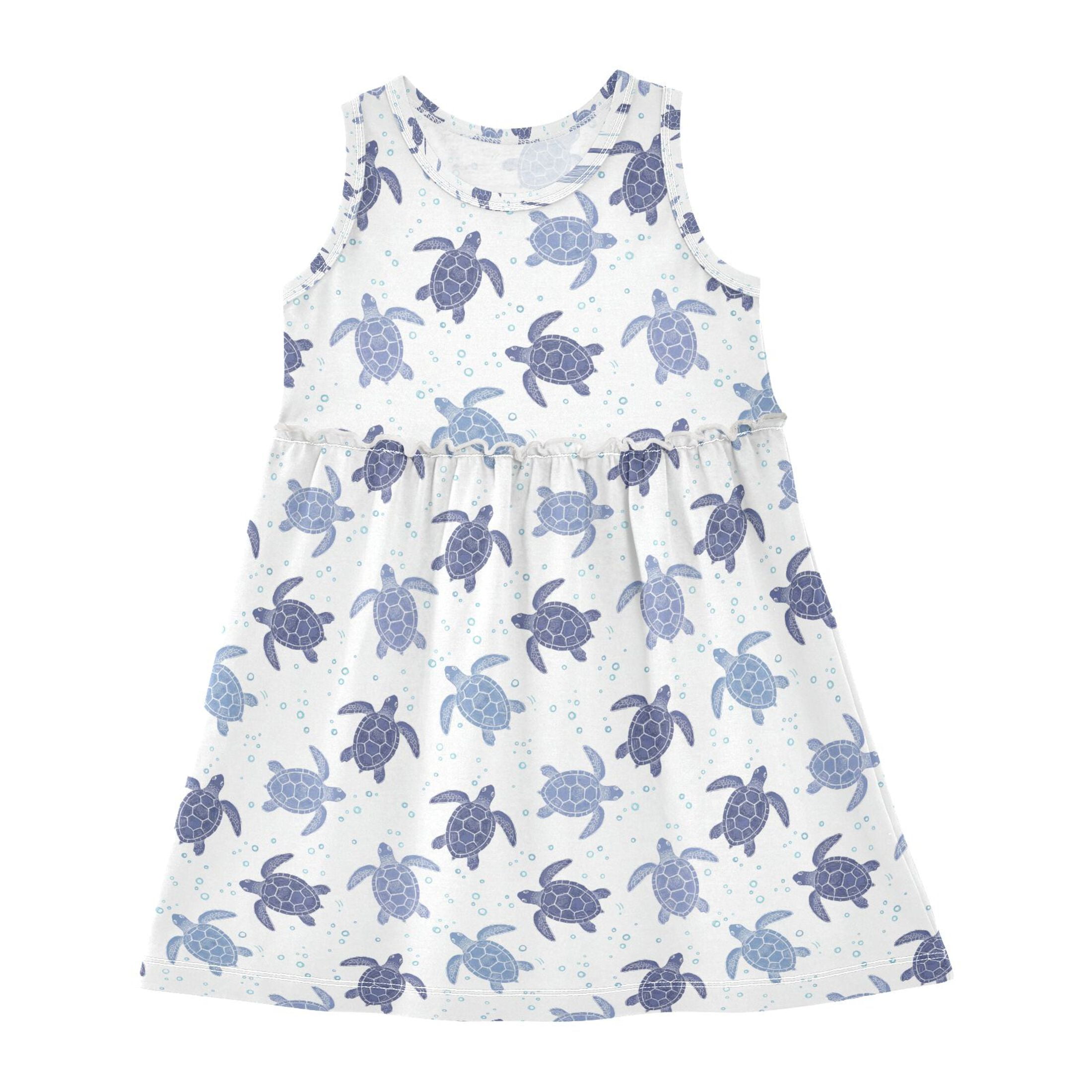Dress Sea Turtle Blue Sea Animal Sleeveless Dress for Hem A-Line Casual ...
