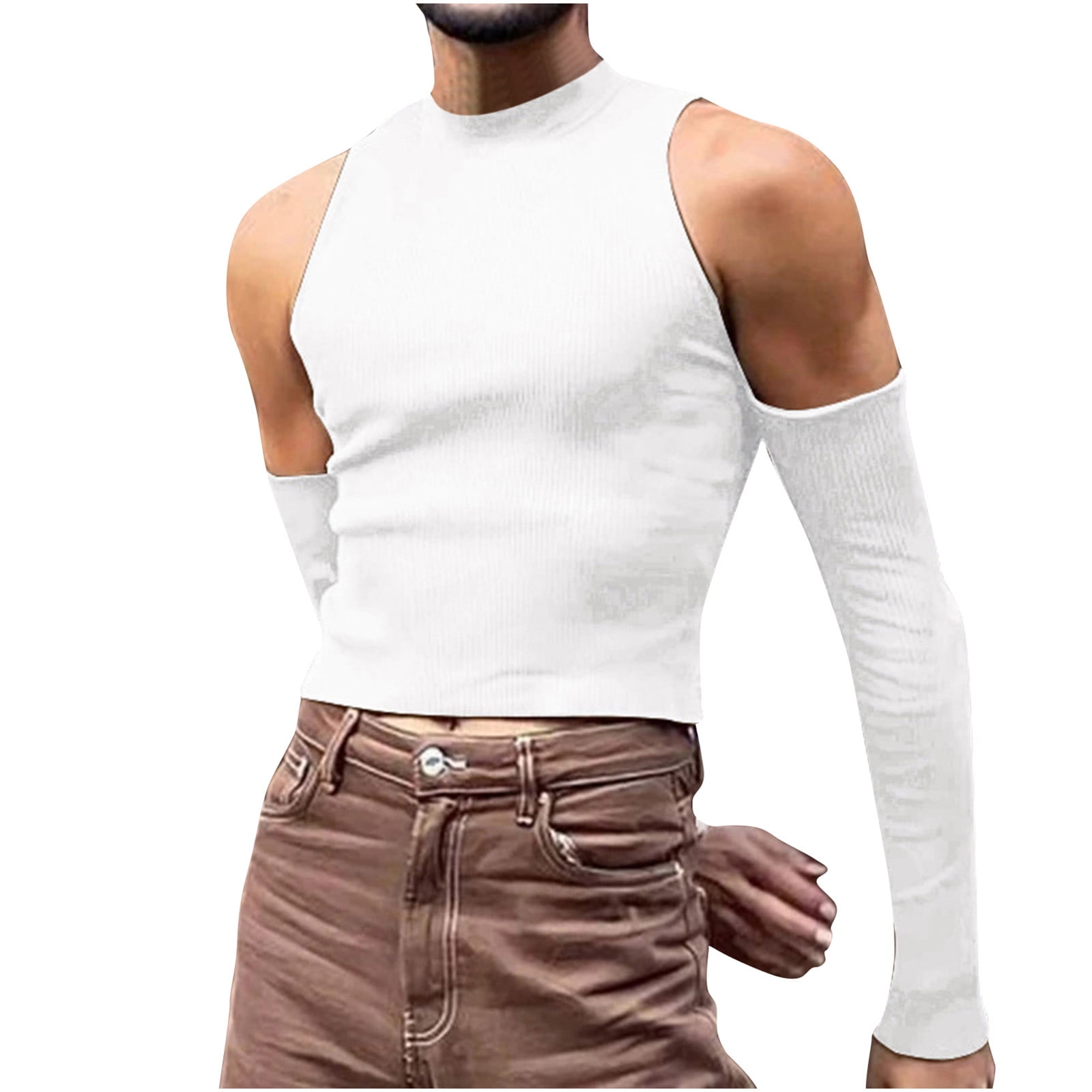 Dress Shirts Hvyesh Mens Knit Cold Shoulder Tops Summer Streetwear ...