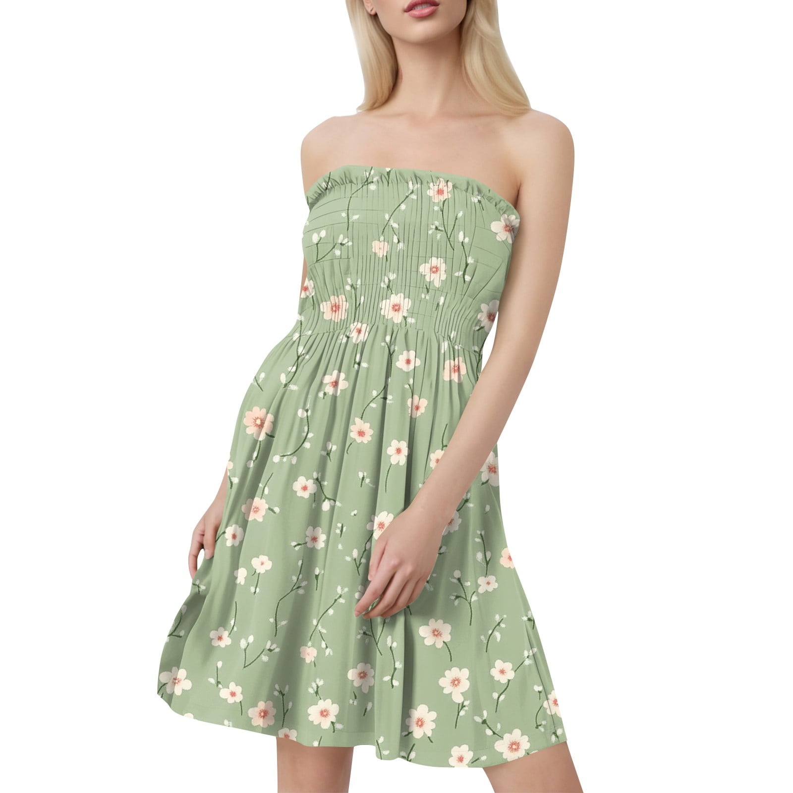 Dress Shirts For Women, Strapless Casual Dress Pleated Floral Beach ...