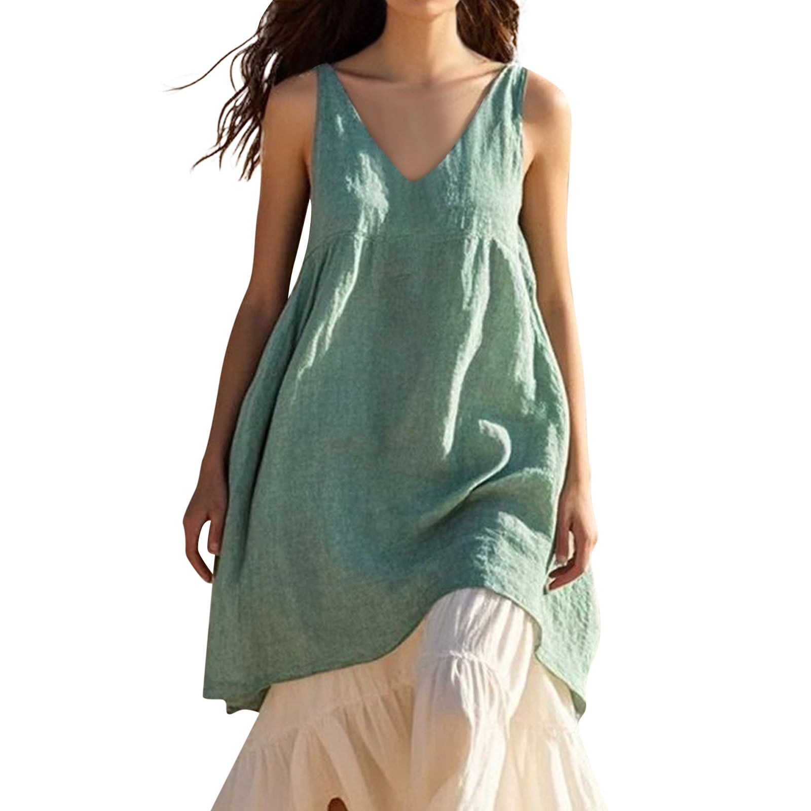 Dress Shirts For Women, Tank Casual Loose Sleeveless Cotton Linen Solid ...