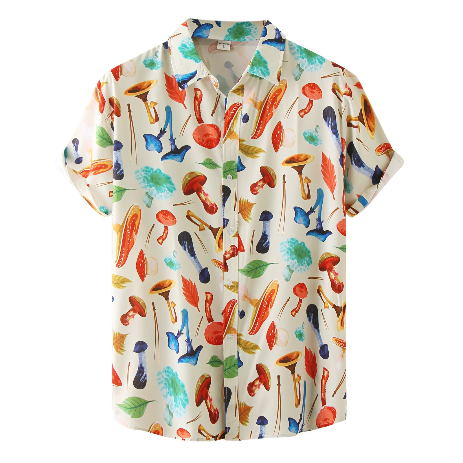 Dress Shirts for Men Summer Casual Full Print Short Sleeve Turn Down ...