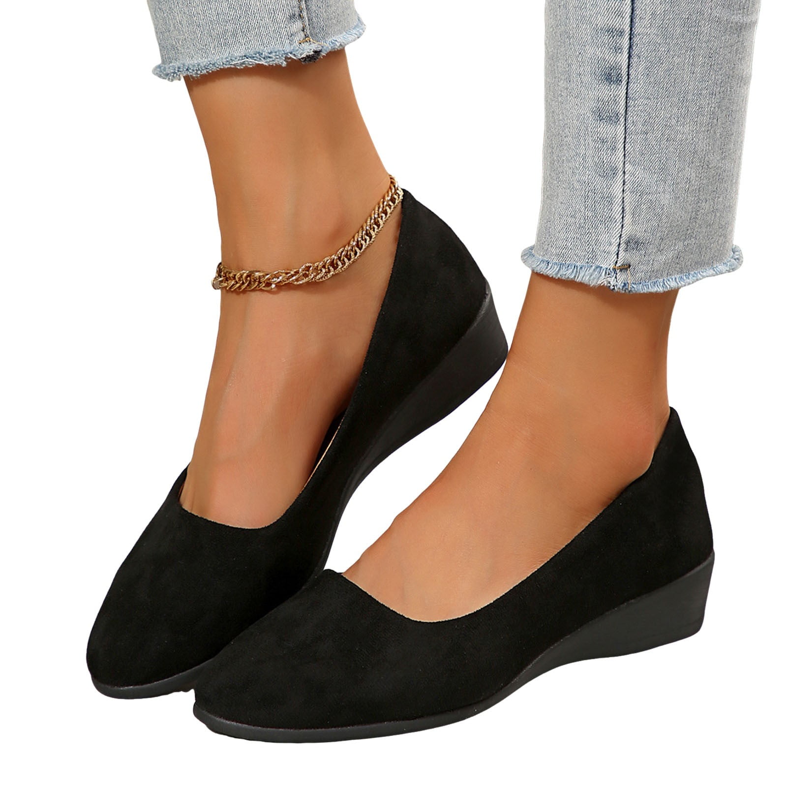 Dress Shoes for Women Ladies Fashion Spring Suede Wedge Low Heel Slip ...