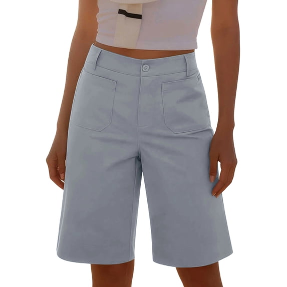 Dress Shorts For Women Solid High Waisted Pocketed Knee Length Commute ...