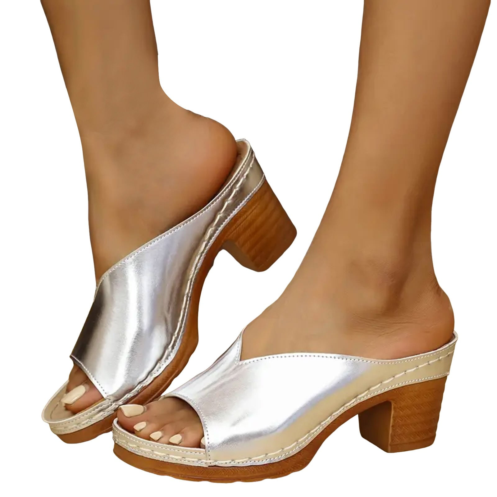 Dress Slides Sandals for Women 2025 Glitter Leather Peep Open Toe High ...