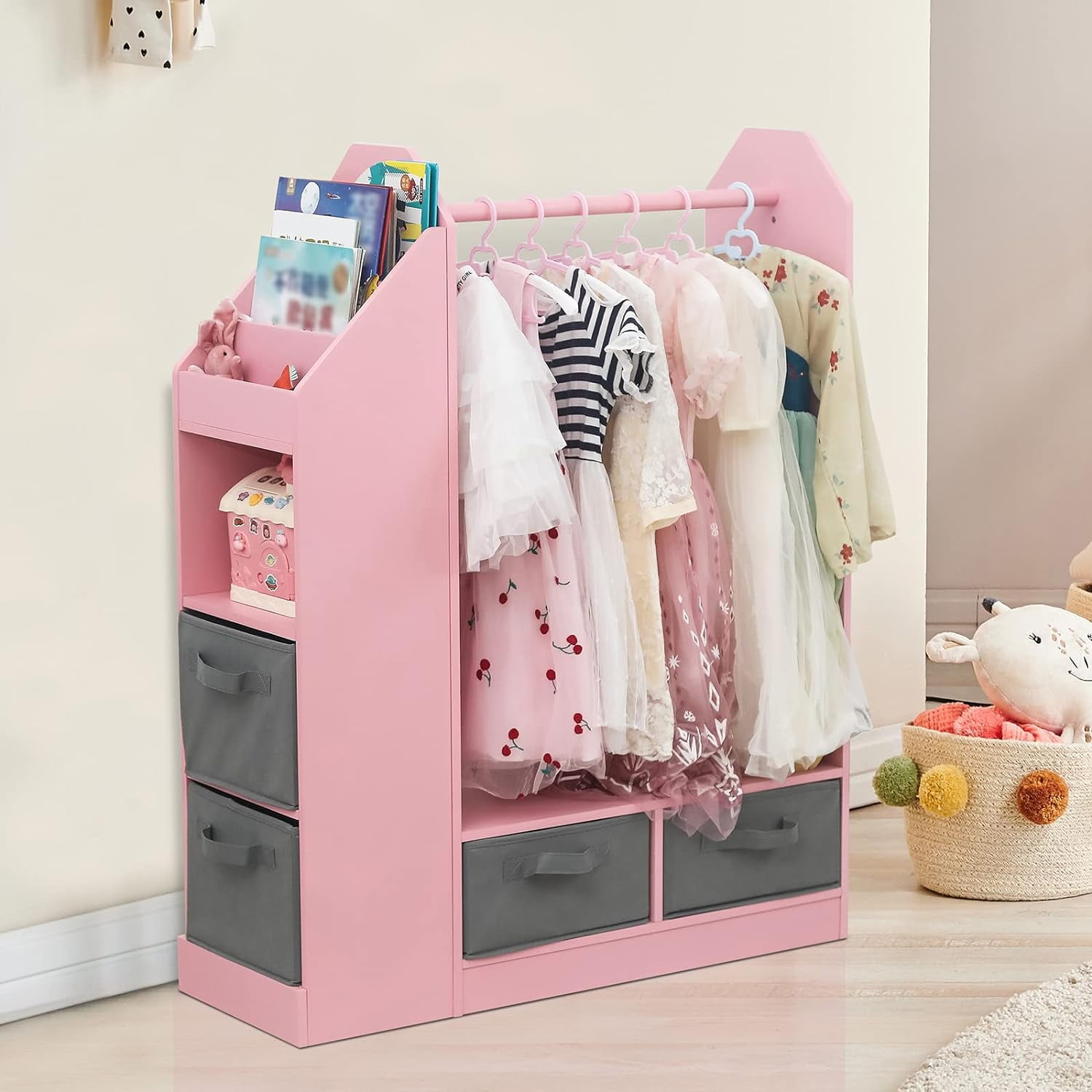 Dress up Storage w/Mirror, Kids Costume Organizer, 42.13 Inch Portable ...