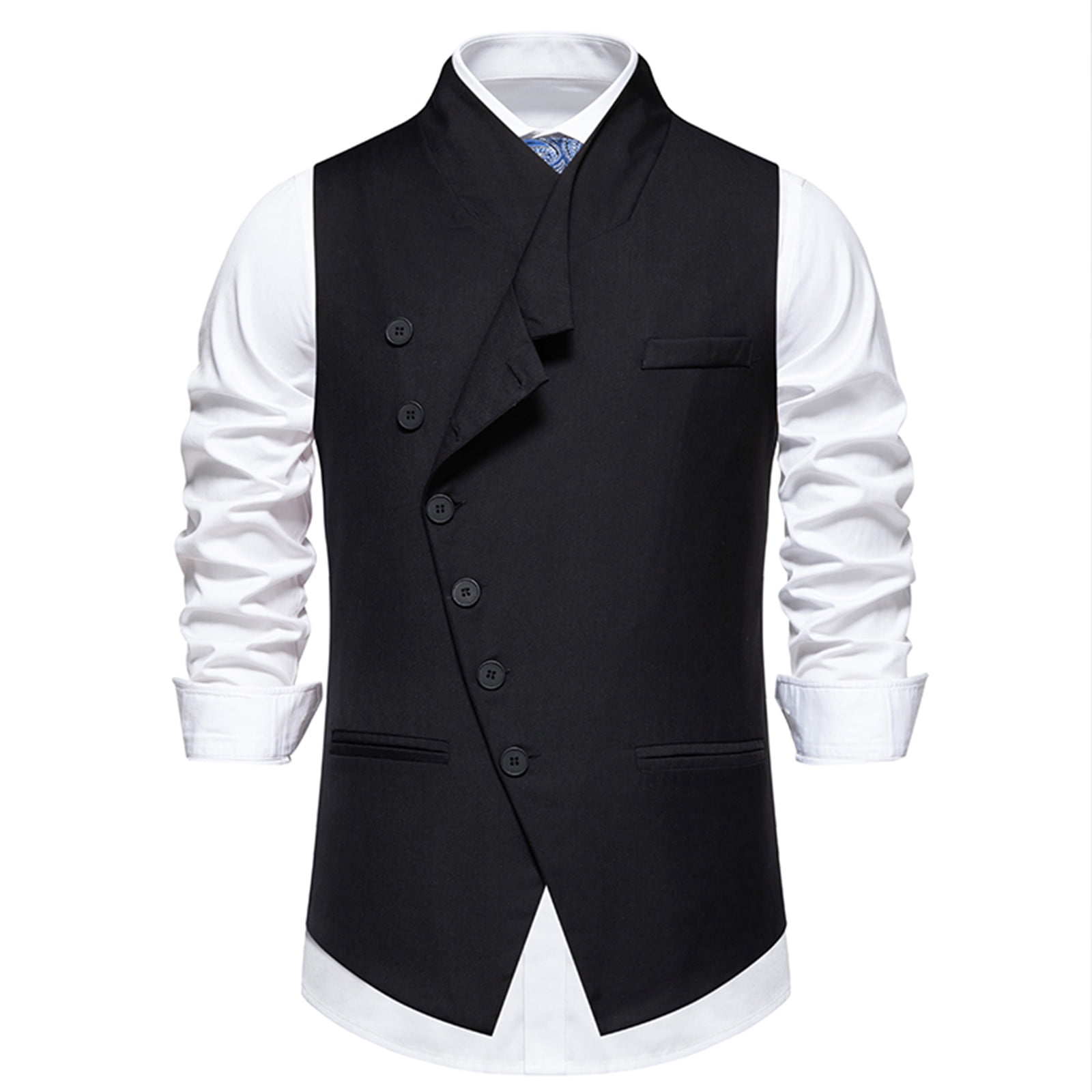 Dress Suit Vests for Men with Pockets Button-Down Stand Collared ...