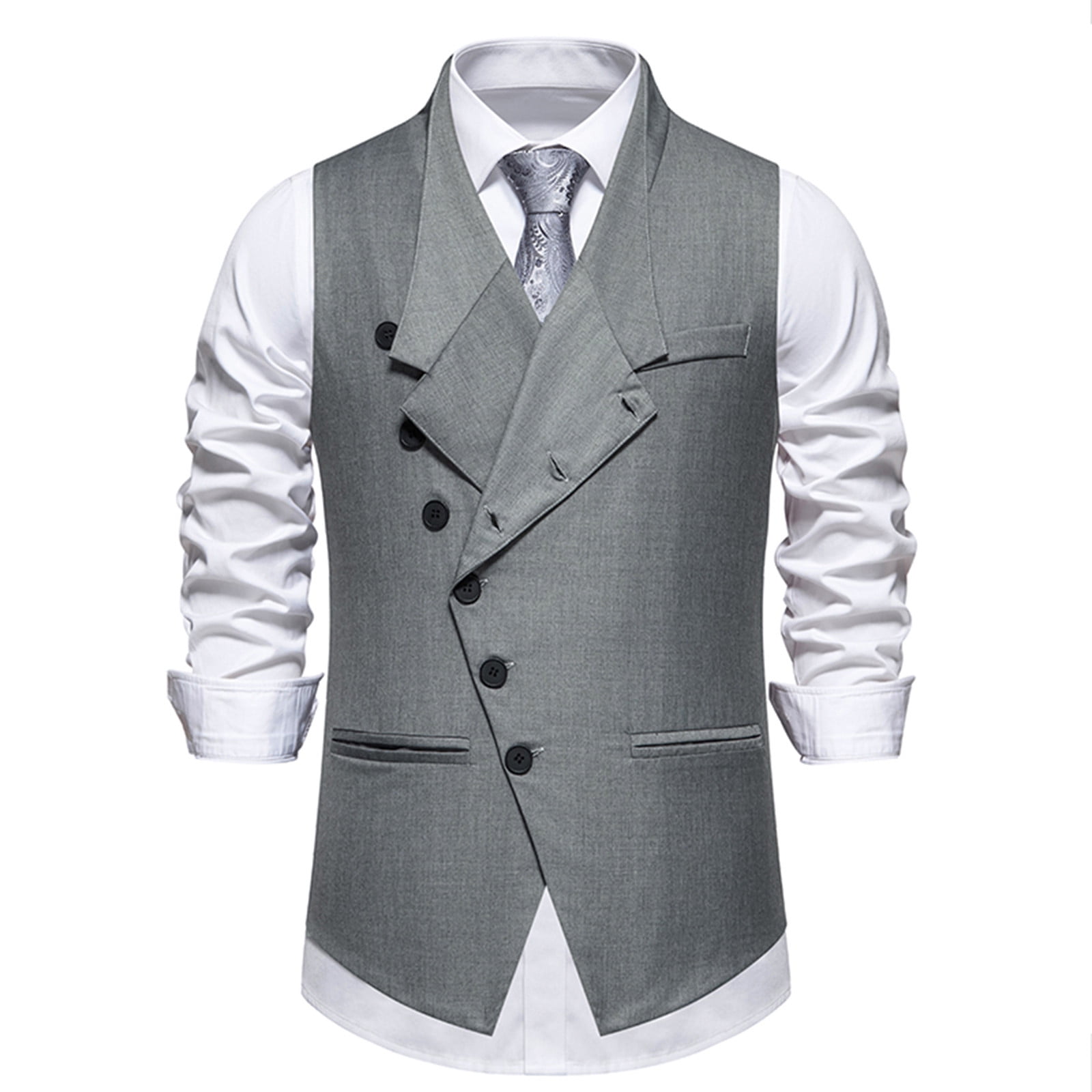 Dress Suit Vests for Men with Pockets Button-Down Stand Collared ...