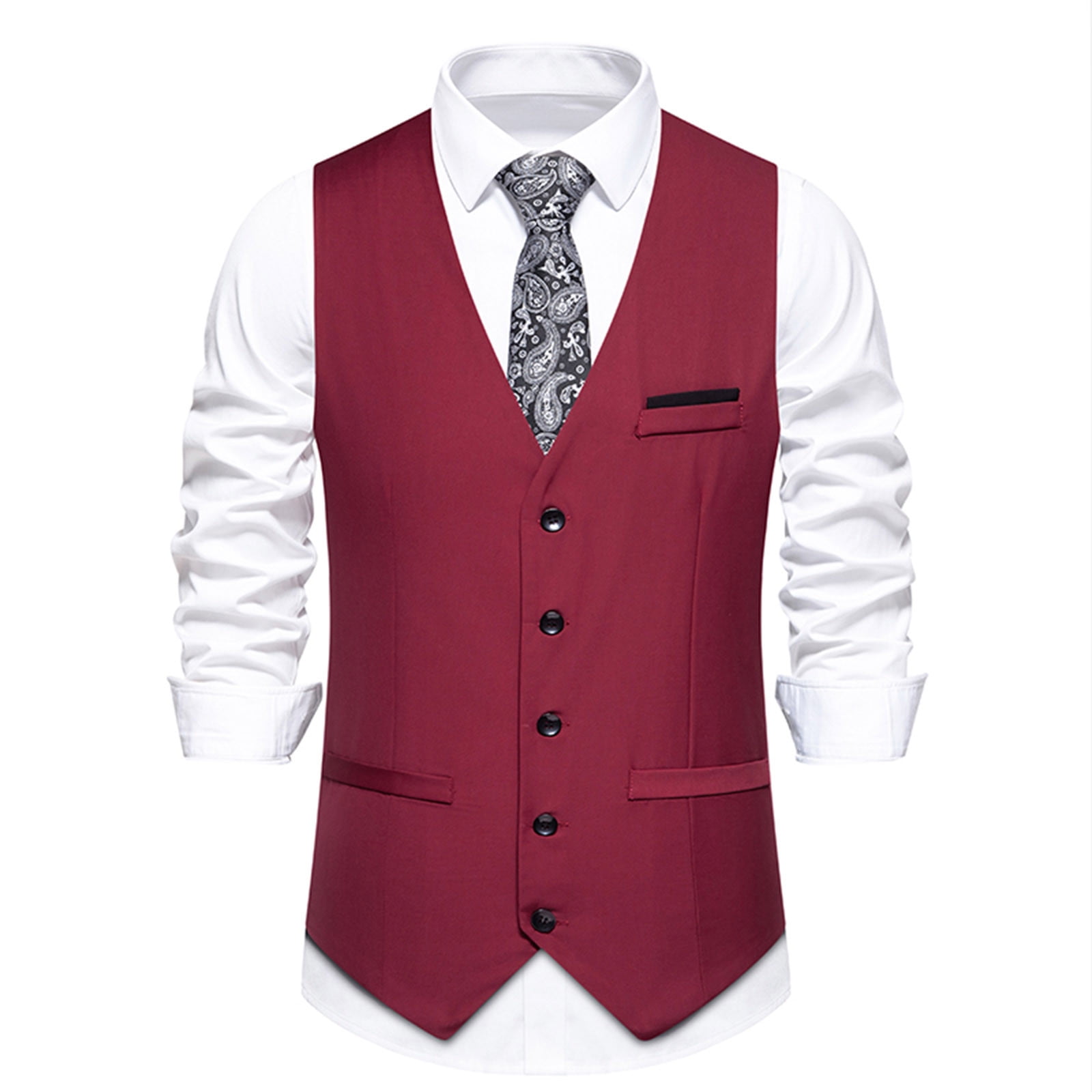 Dress Suit Vests for Men with Pockets Button-Down V Neck Sleeveless ...