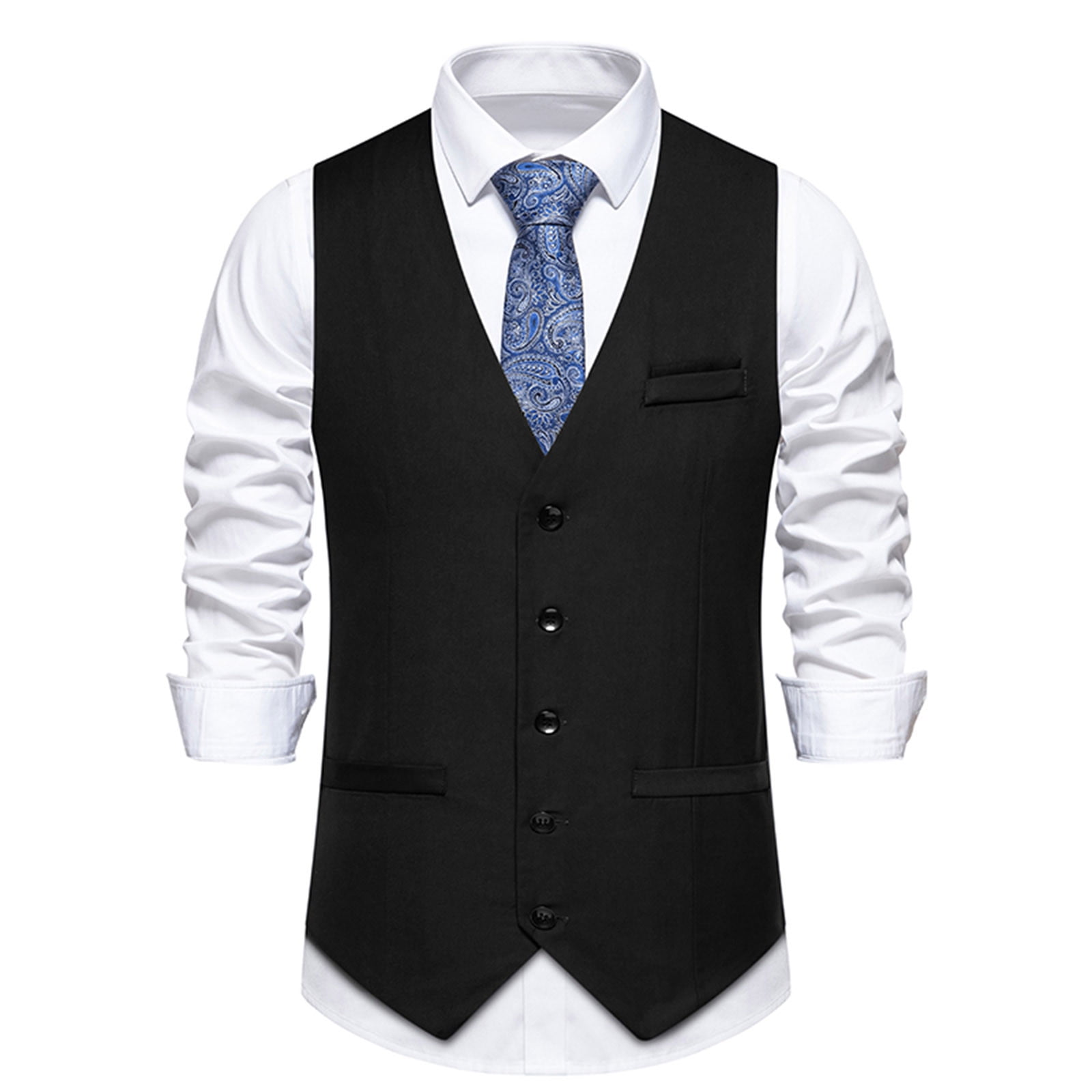 Dress Suit Vests for Men with Pockets Button-Down V Neck Sleeveless ...