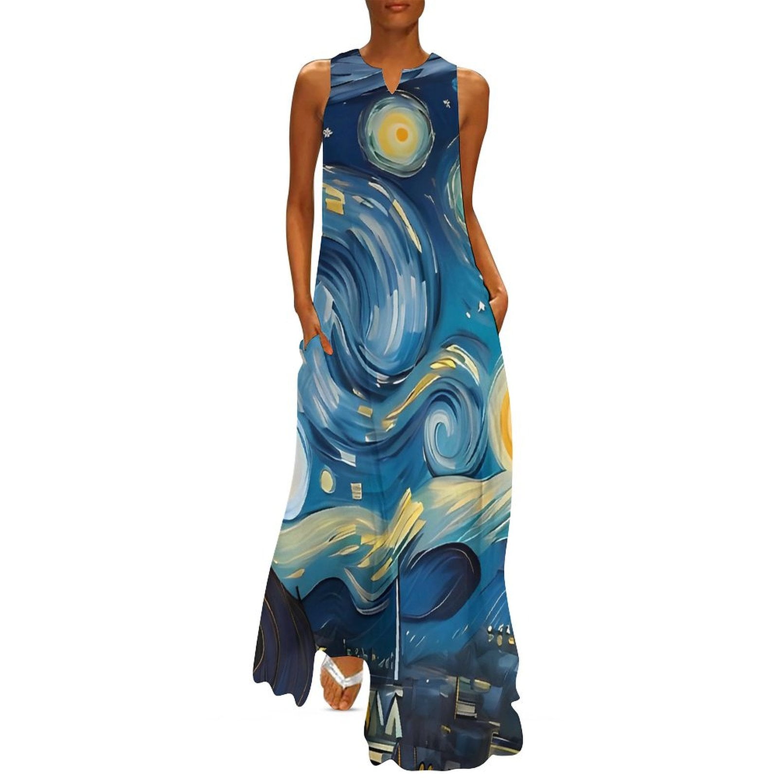 Dress Summer Starry Night Print Aesthetic Bohemia Long Dresses Female ...