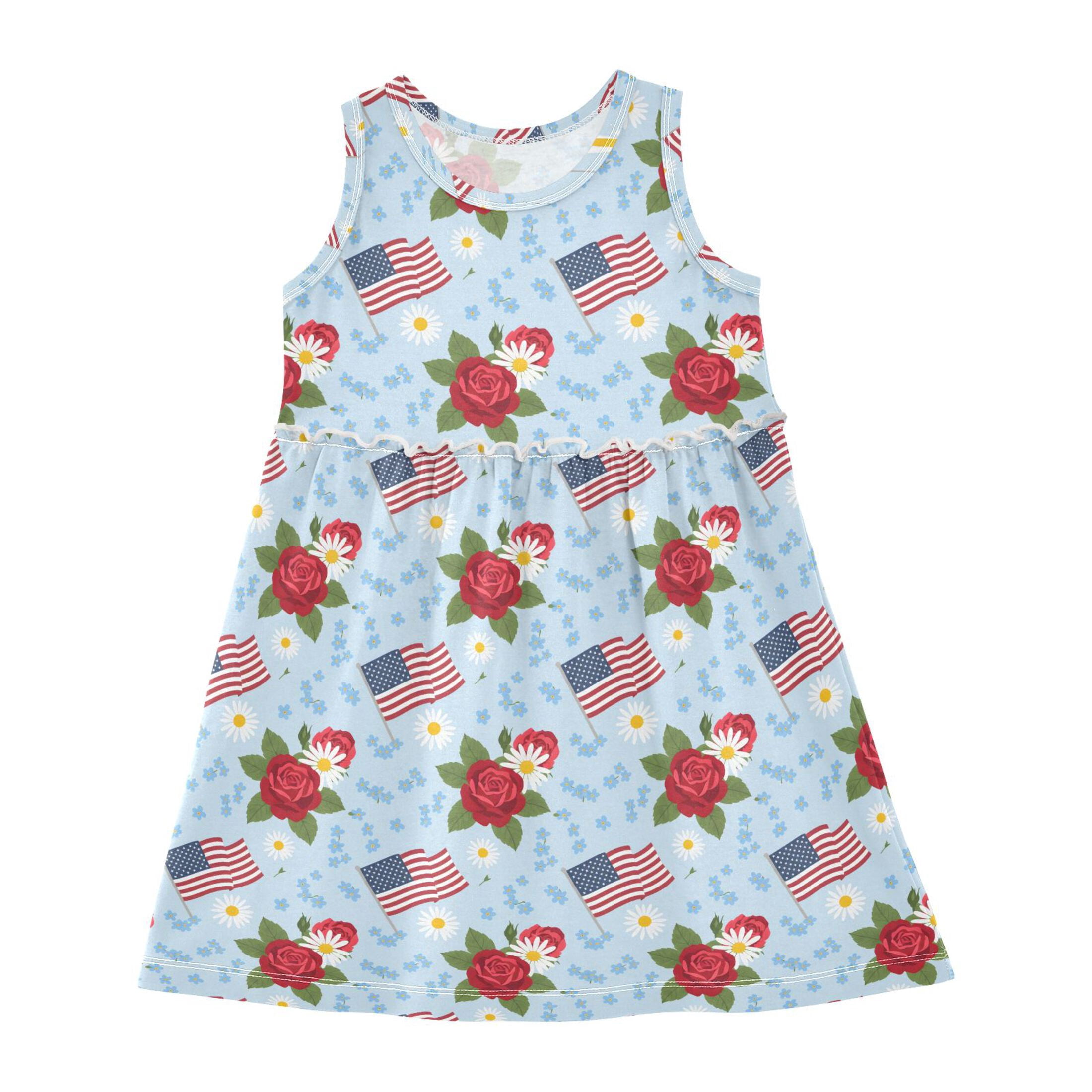 Dress United States Flag Rose Sleeveless Dress for Hem A-Line Casual ...