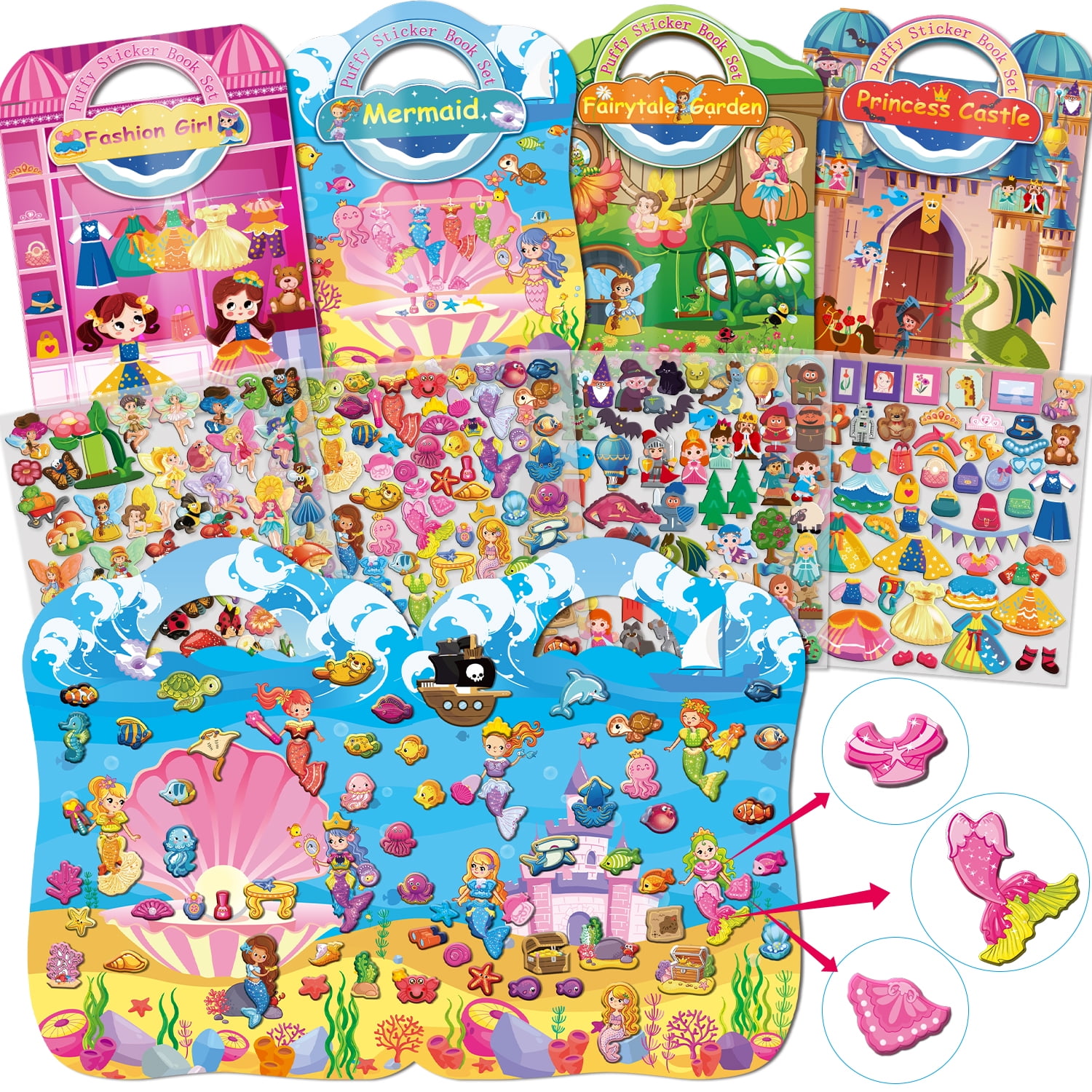 Dress Up Sticker Books for Girls Ages 2-4 4-8,Puffy Stickers Set ...