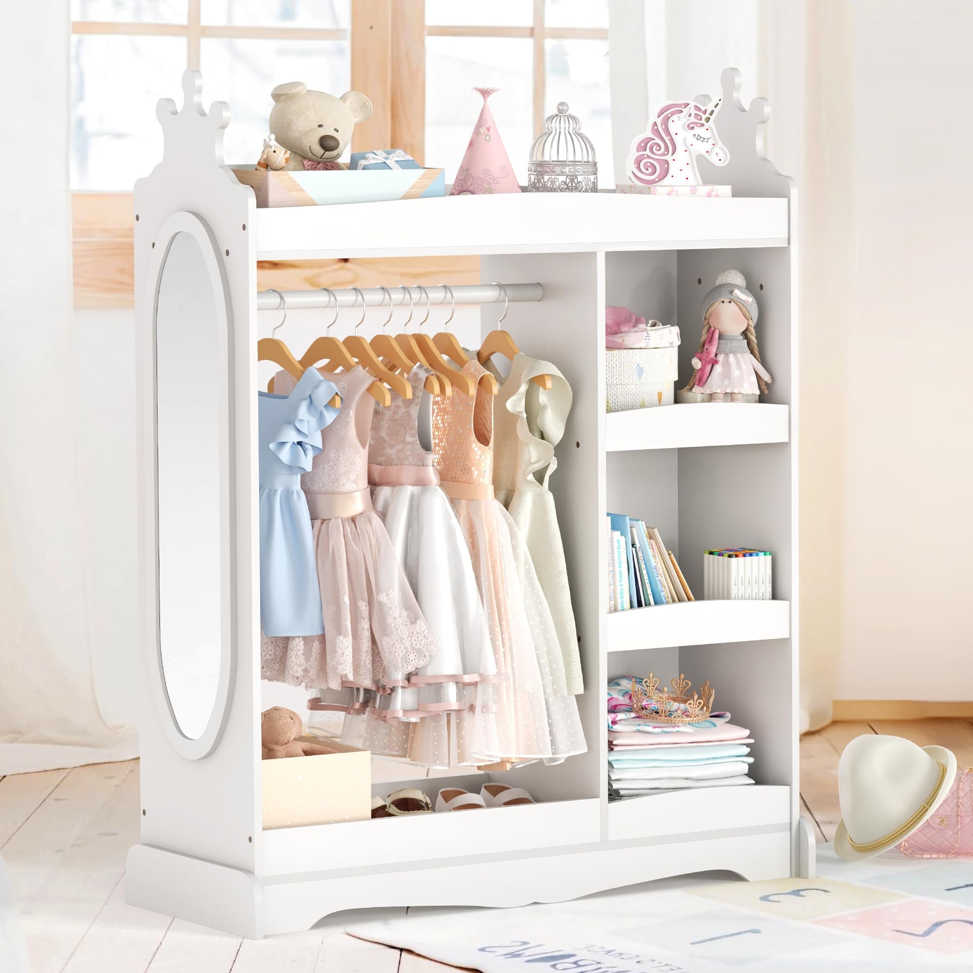 Dress Up Storage Organizer with Mirror, Armoire Wardrobe for Costumes ...