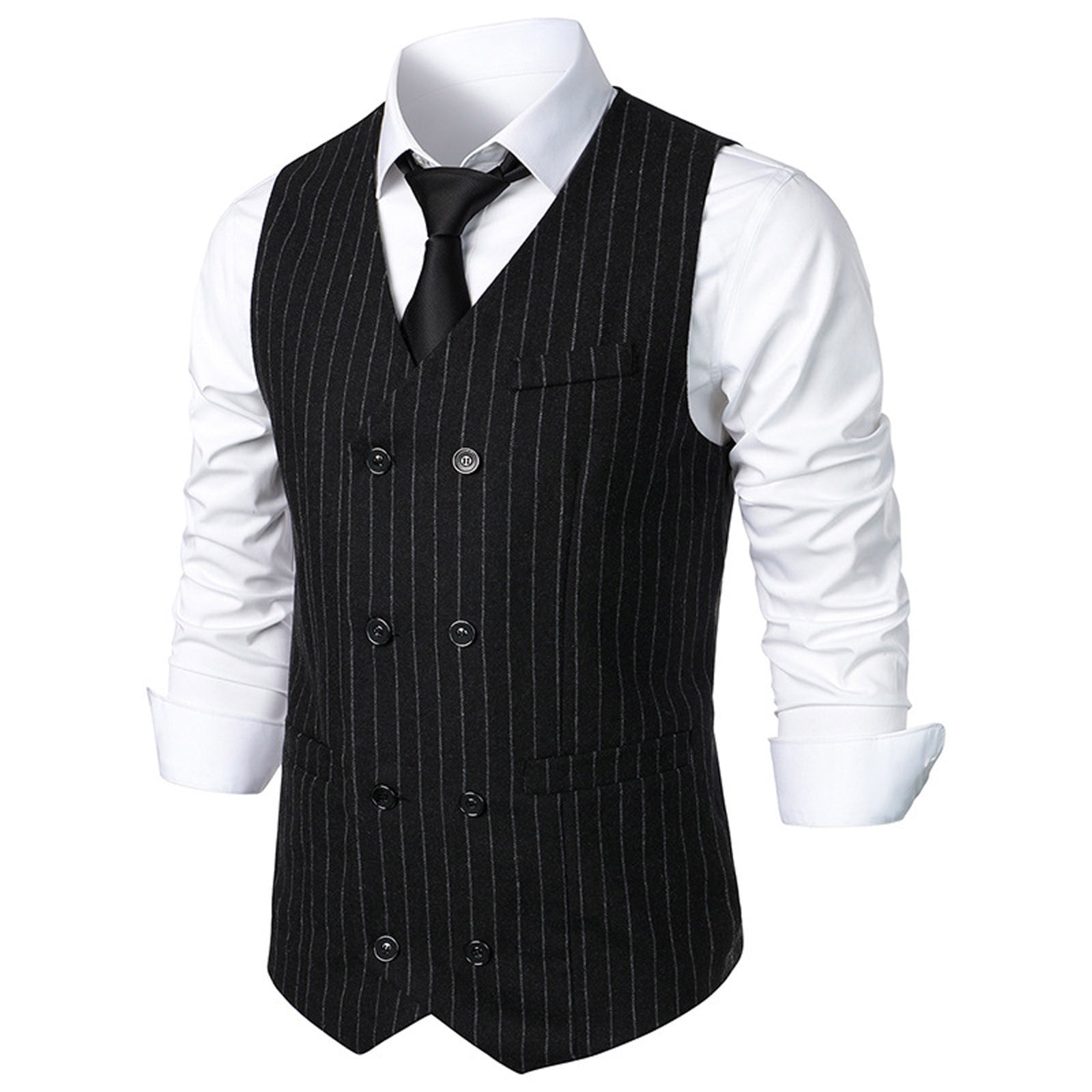 Dress Vests for Men with Pockets Double-Breasted V Neck Sleeveless ...