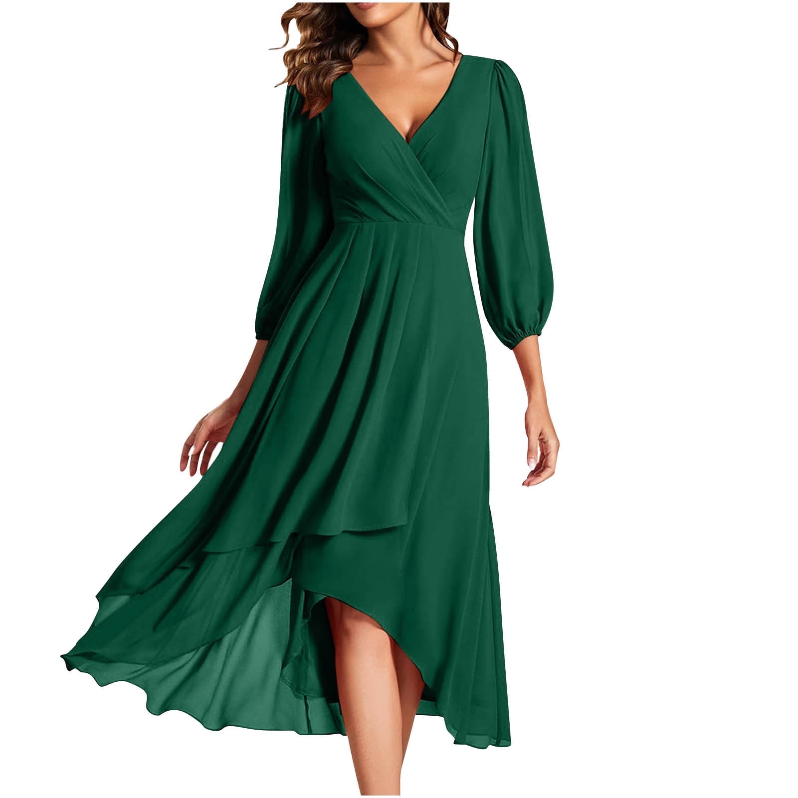 Wo-Fusoul Long Sleeve Dress Women's Chiffon Bridal Gown: 3/4 Sleeve V ...