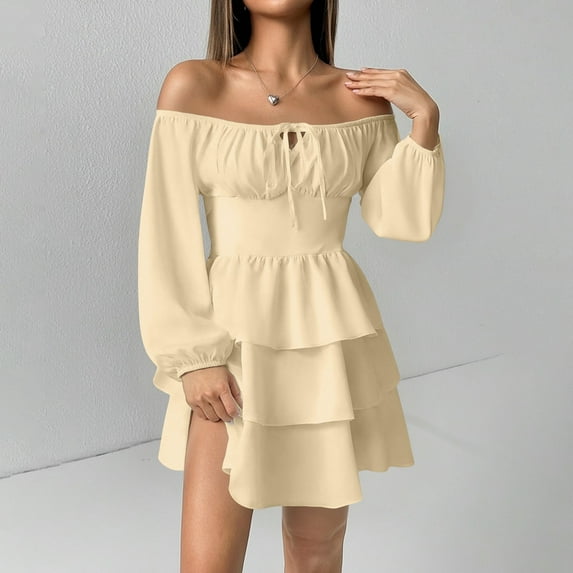 Dress Women Off Shoulder Long Sleeve A Line Dresses Women Fall ...