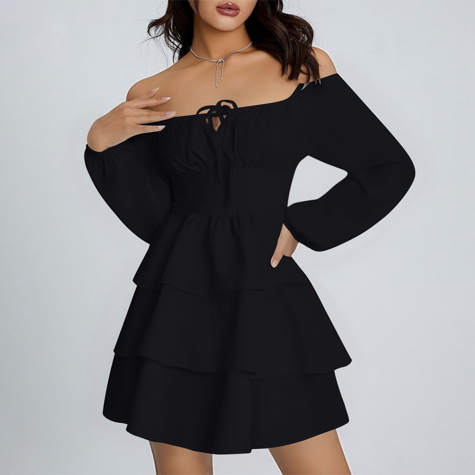 Dress Women Off The Shoulder Long Sleeve A Line Dress Fall Outfits ...