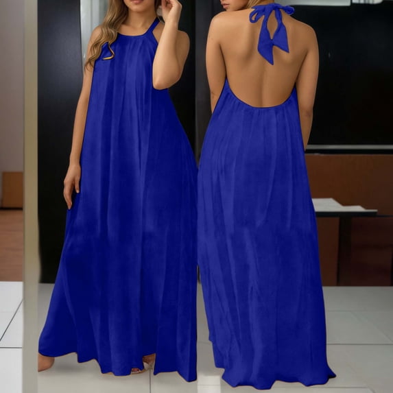 Dress Women Solid Color Sleeveless Backless Cami Dresses Summer Holiday ...