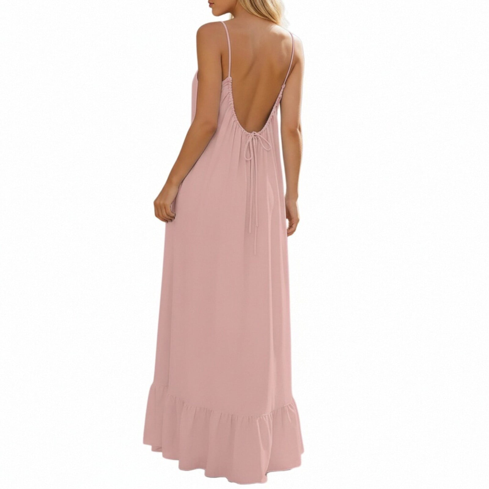 Dress Women Solid Color Sleeveless Backless Cami Sundress Dress for ...