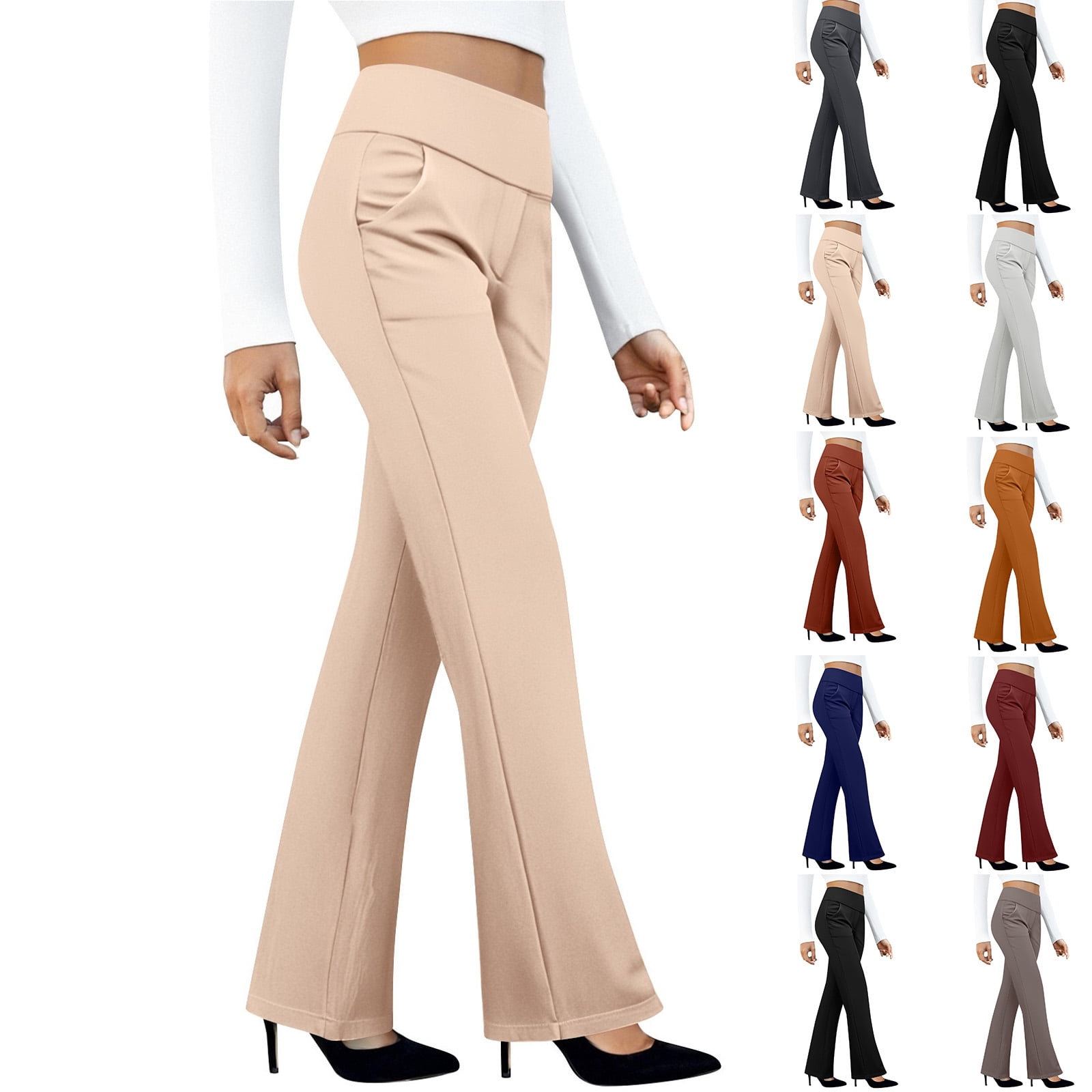 Dress Work Pants Women Business Casual Stretchy Pull On Office Flare ...