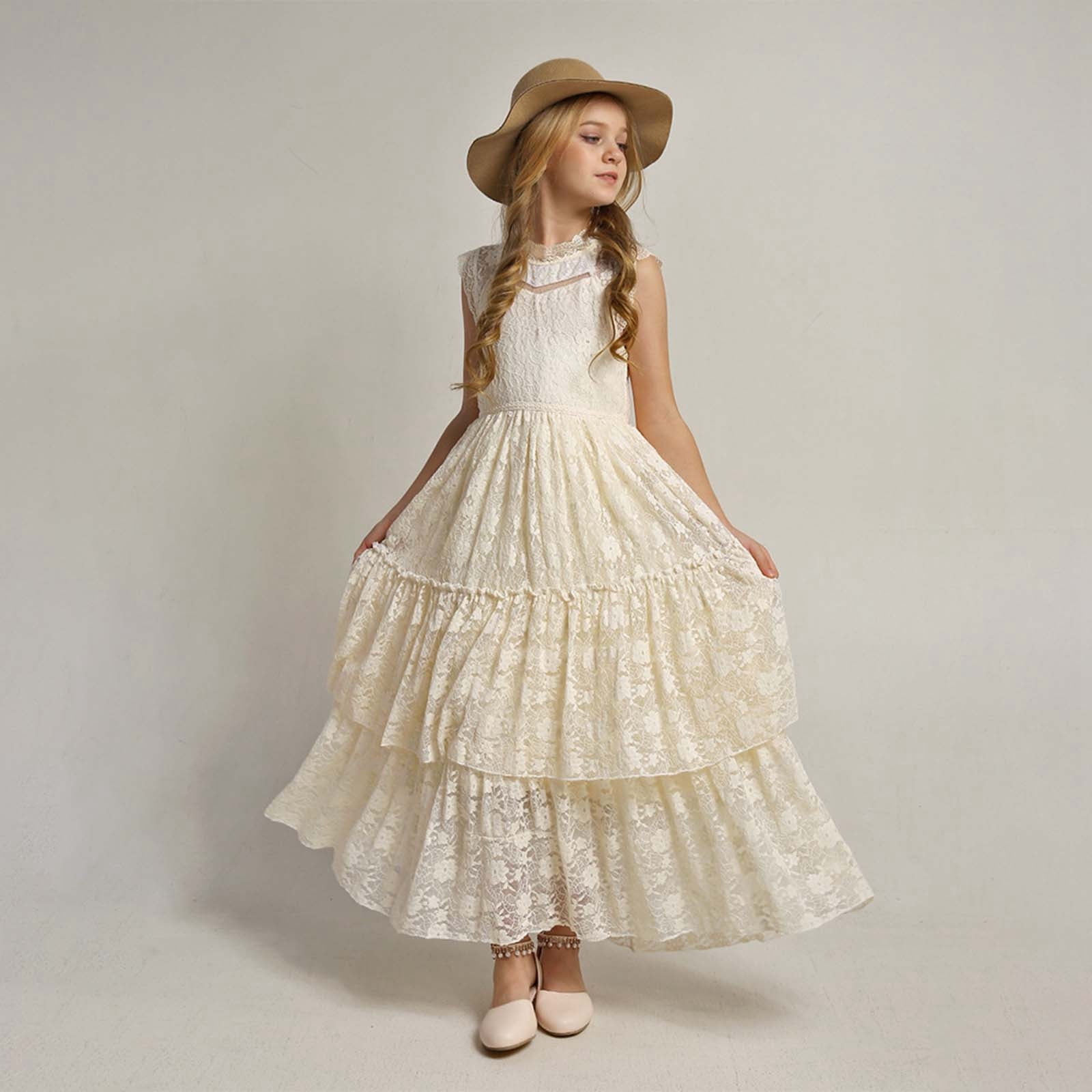 Dress for Girls Baby Solid Lace Party Sleeveless Elegant Layered ...