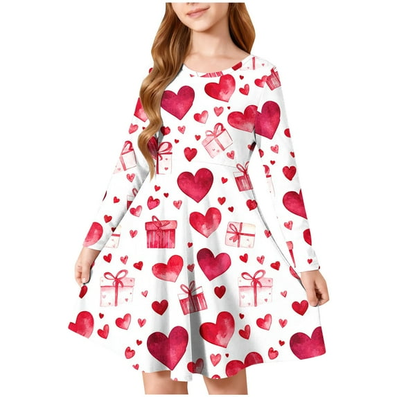 Dress for Girls Cute Printed Long Sleeve Crewneck A Line Casual Dresses ...