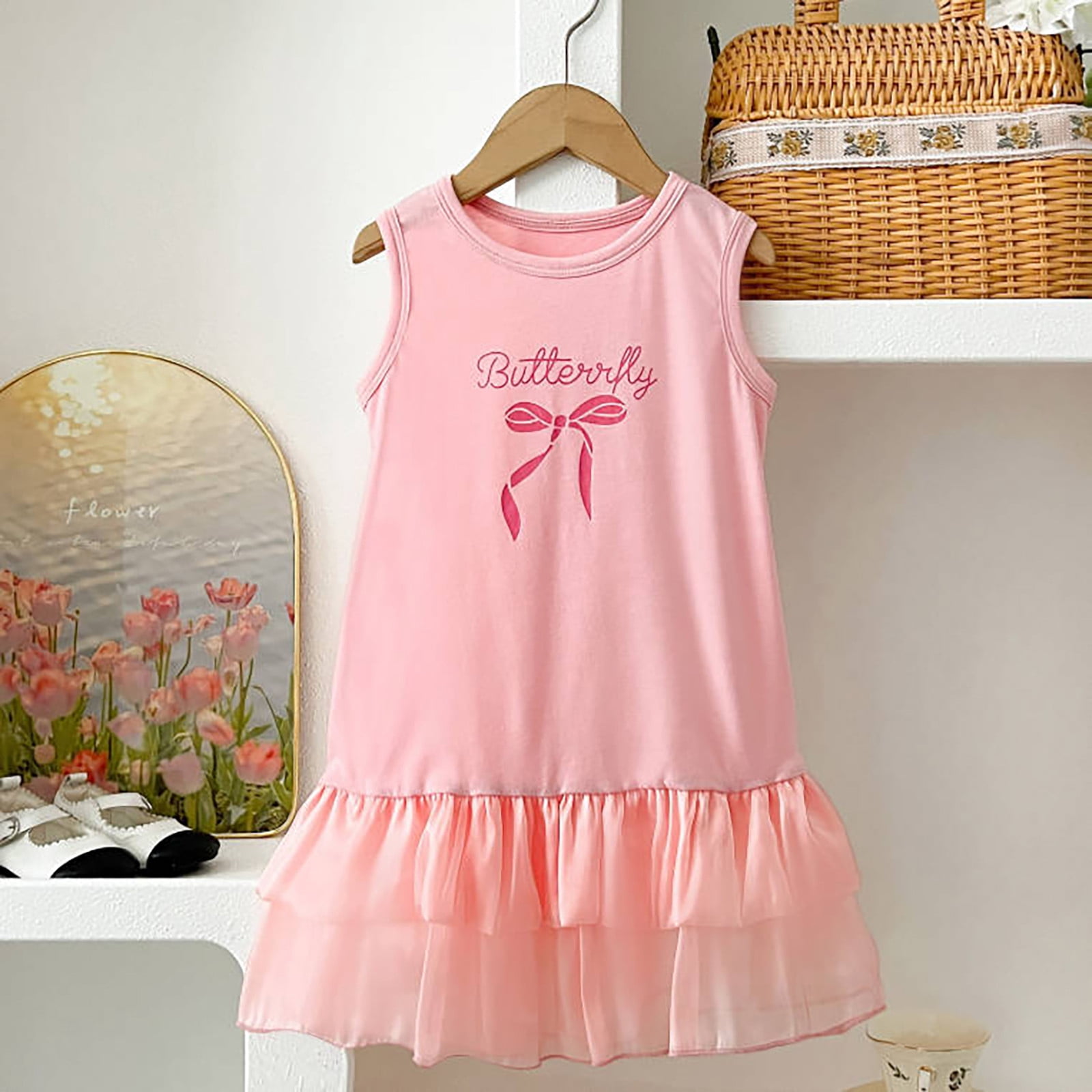 Dress for Girls Size 2-3Y Kids Bowknot Patchwork Sleeveless Vest A Line ...