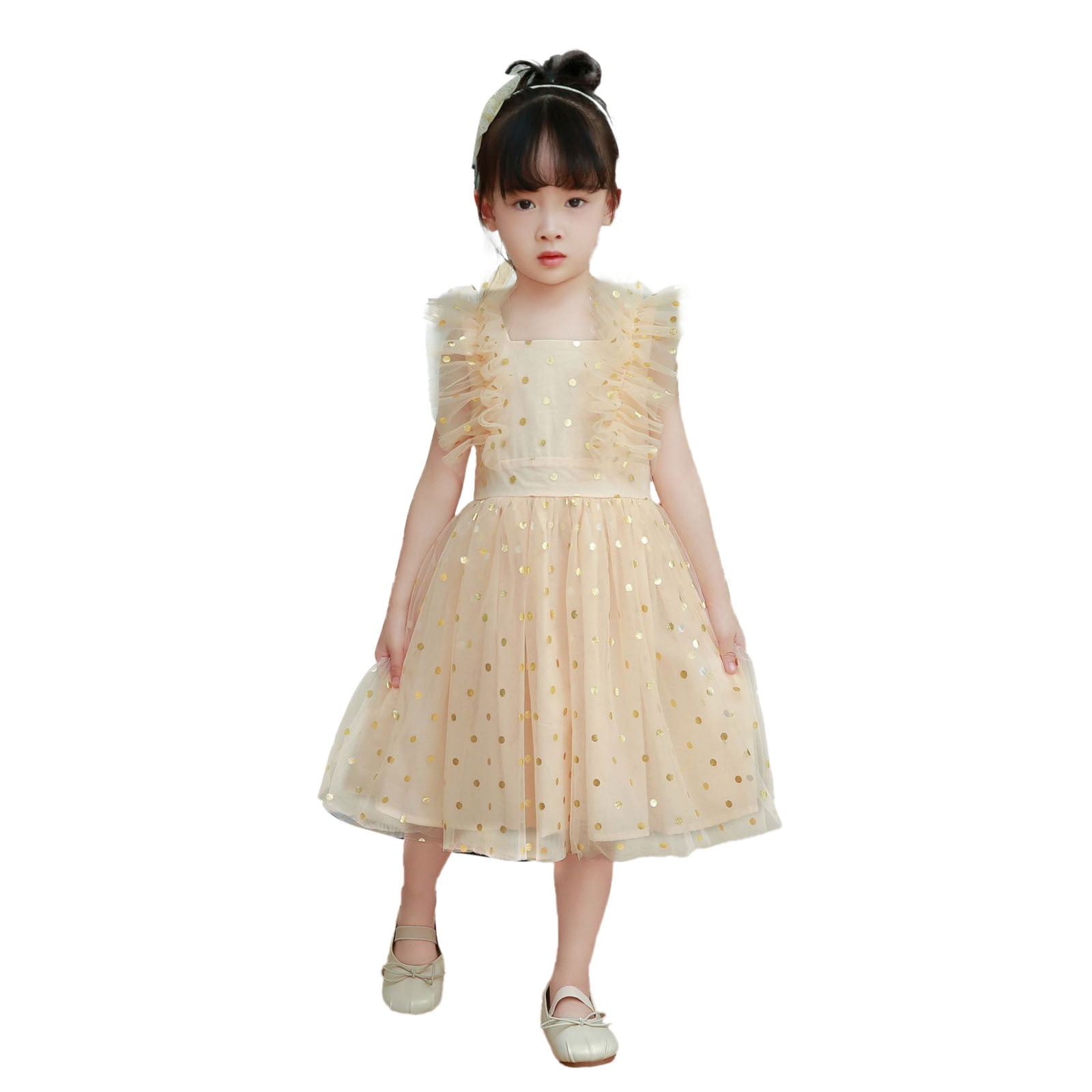 Dress for Girls Sleeveless Dot Paillette Ruffles Dance Party Clothes ...