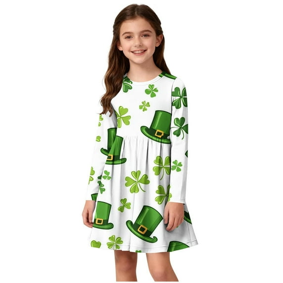 Dress for Girls St. Patrick's Day Graphic Long Sleeve Party Dresses ...
