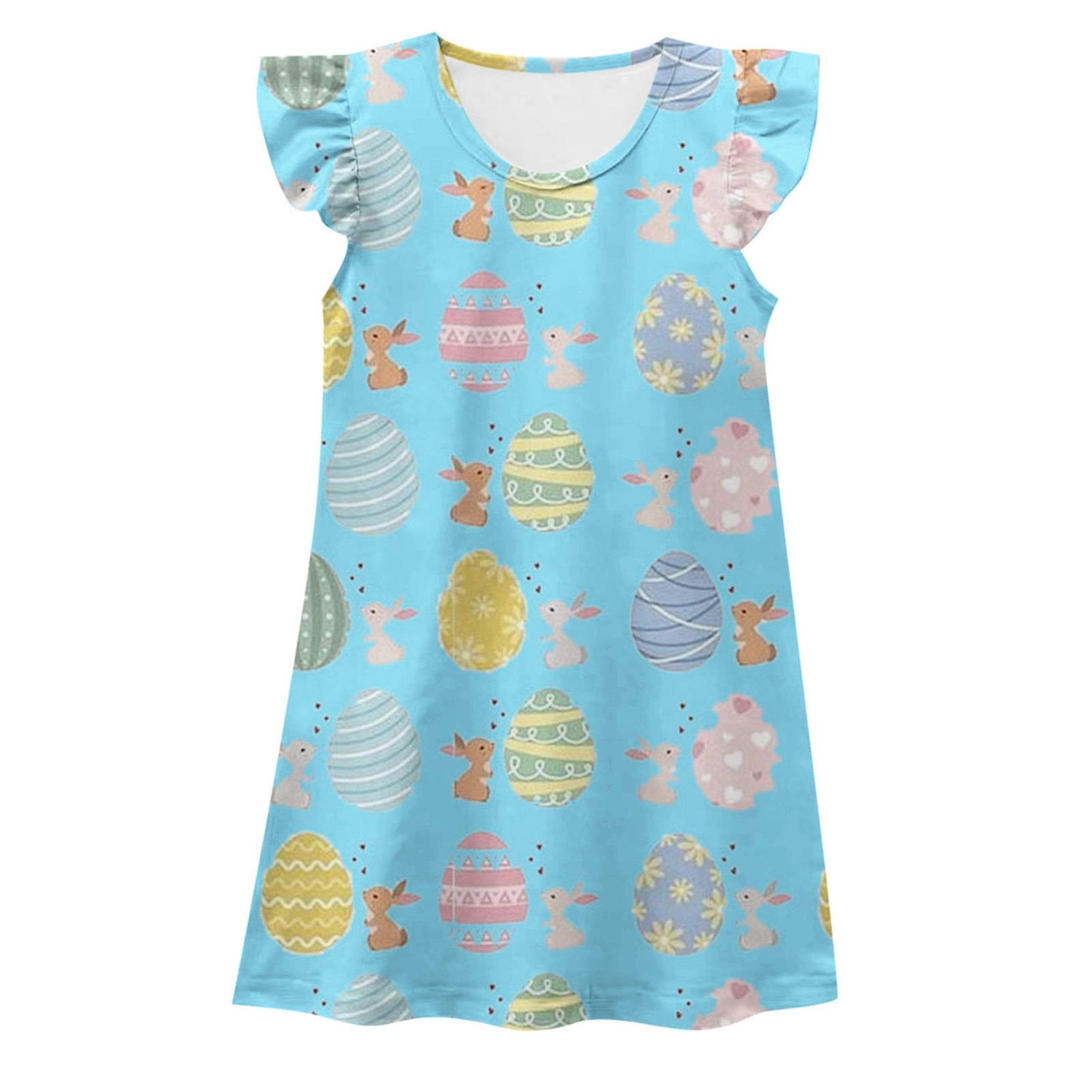 Dress for Girls Summer Easter Print Small Flying Sleeve Night Children ...