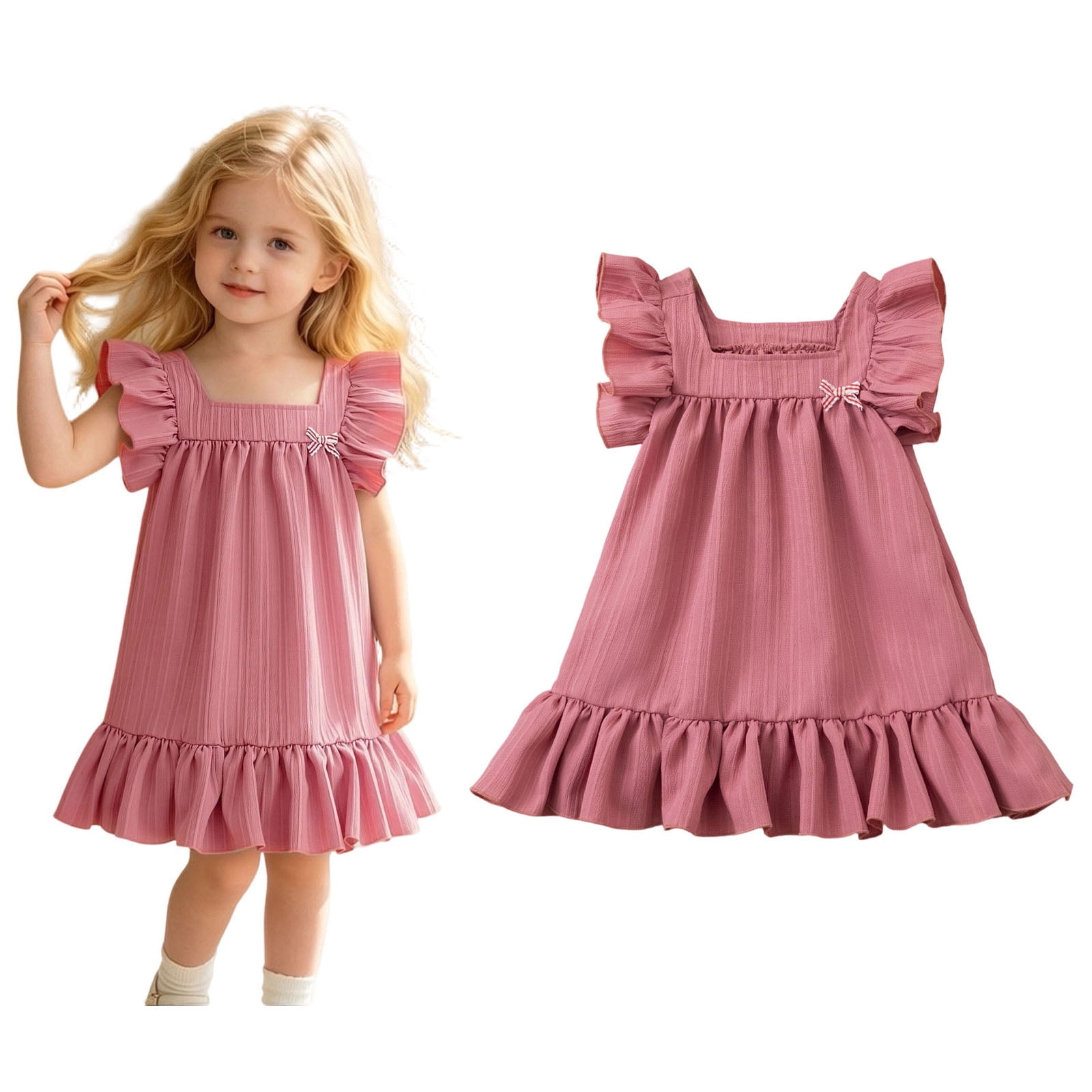 Dress for Kids Flutter Sleeve Ruffle A Line Flowy Dresses Graduation ...