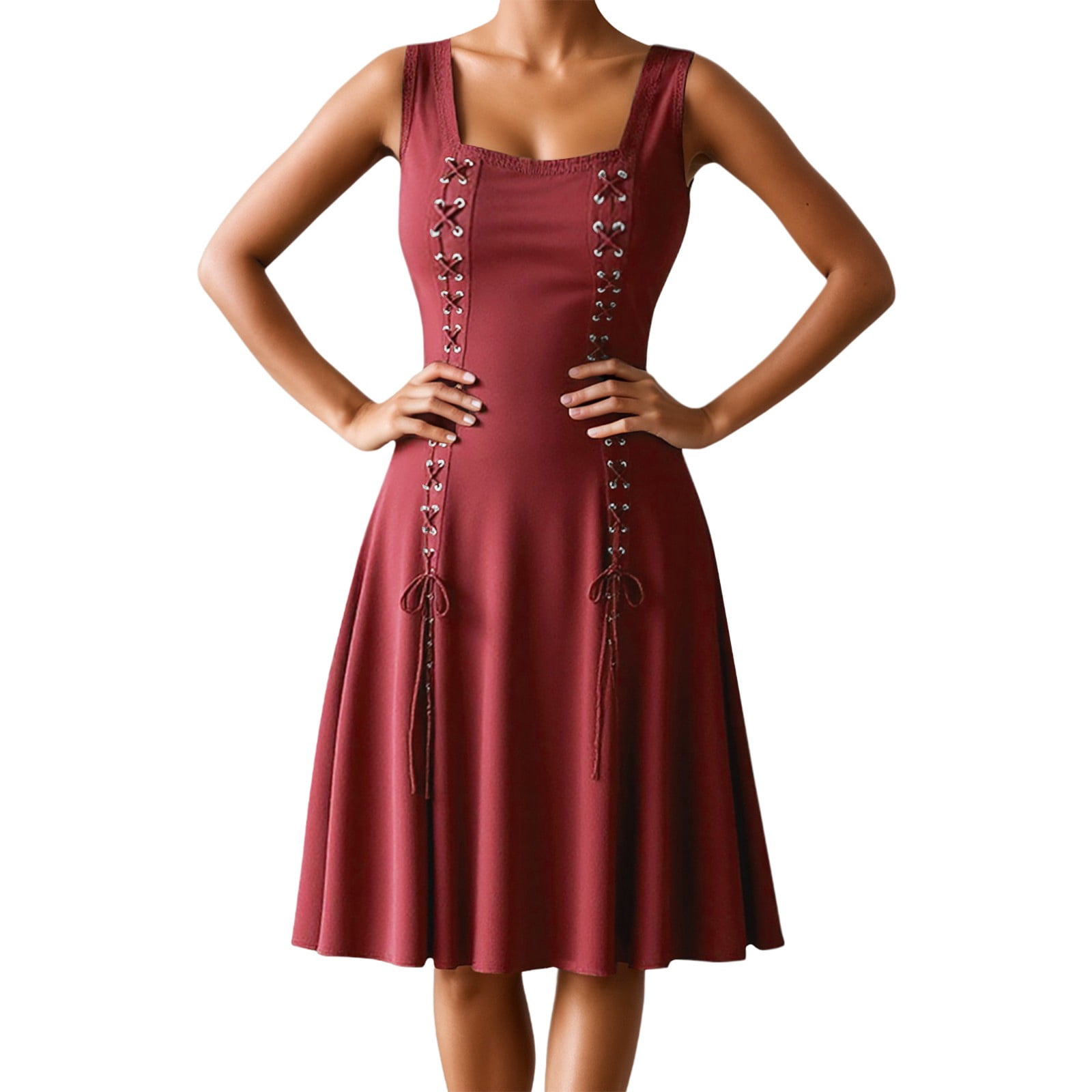 Dress for Women Elegant Gothic Lace Up Long Sleeveless Halloween Party ...