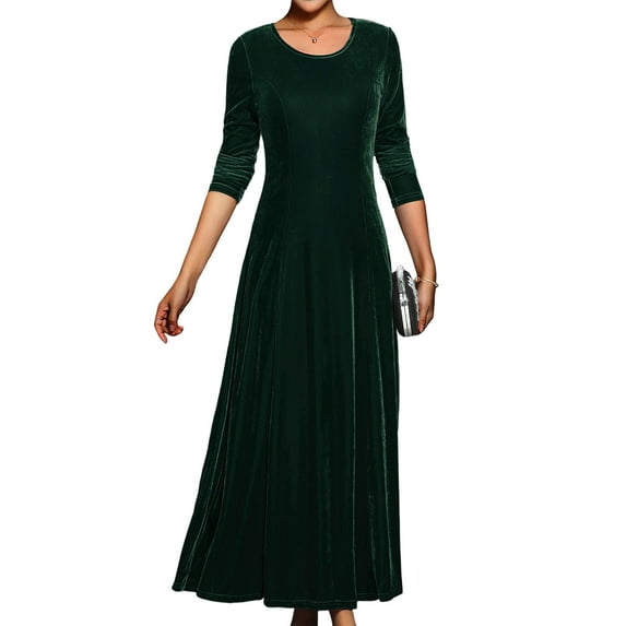 Dress for Women Elegant Long Sleeve Ruched Velvet Stretchy Long Dress ...
