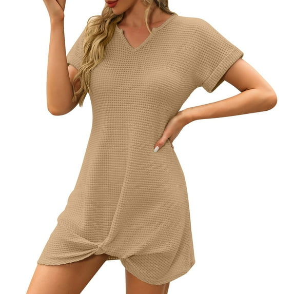 Dress for Women Fashion Solid Color V-Neck Mid-Length Dress Casual Slim ...