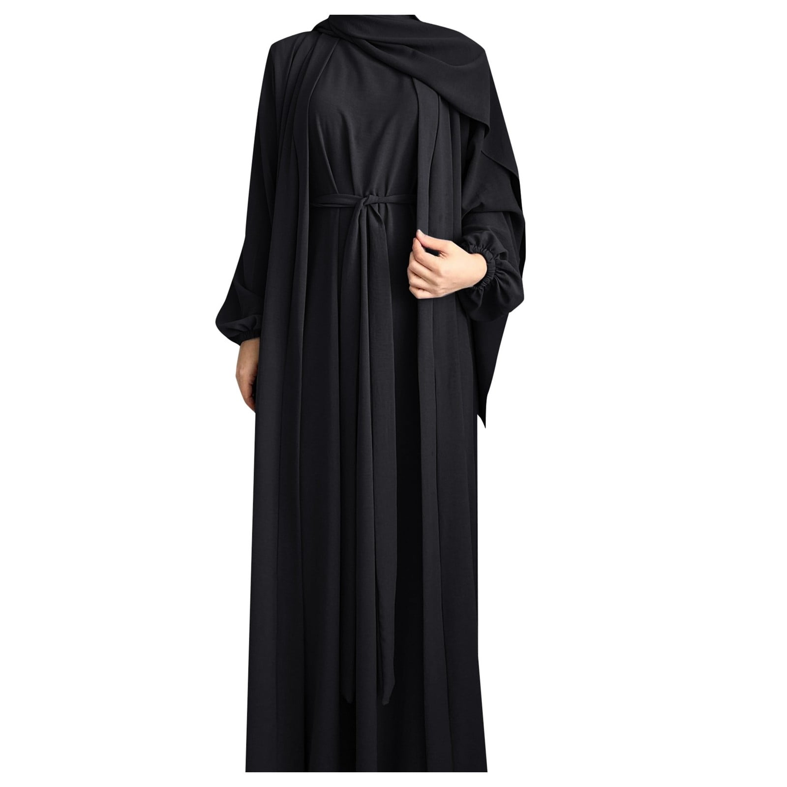 Dress for Women Long Sleeveless Vest Jacket with Belted Skirt Two Piece Outfit Abaya Fashion ...