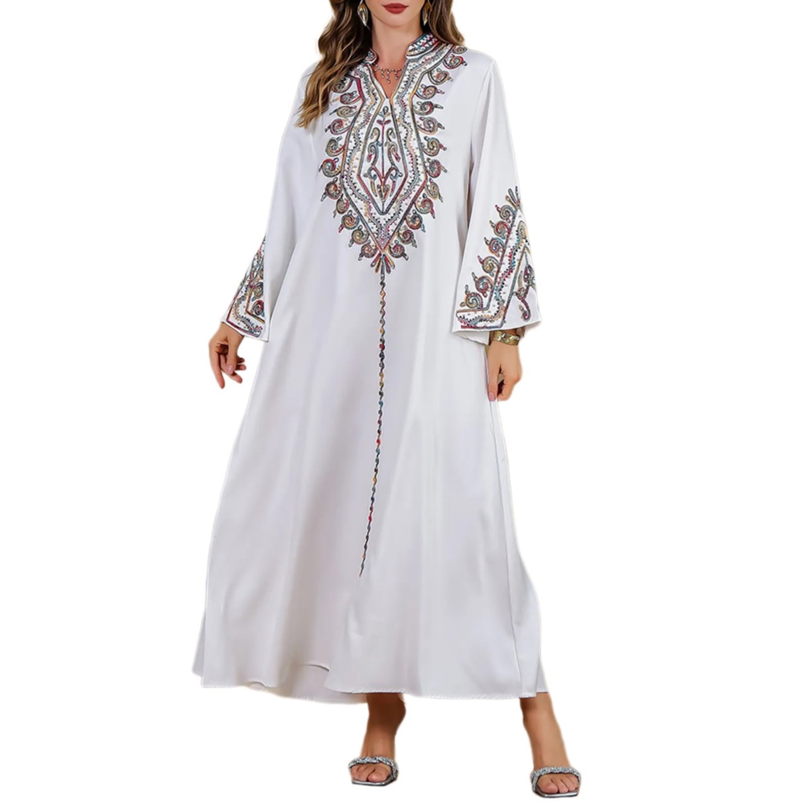 Dress for Women, Middle Eastern Robe Dress Embroidered Kaftan Dress ...