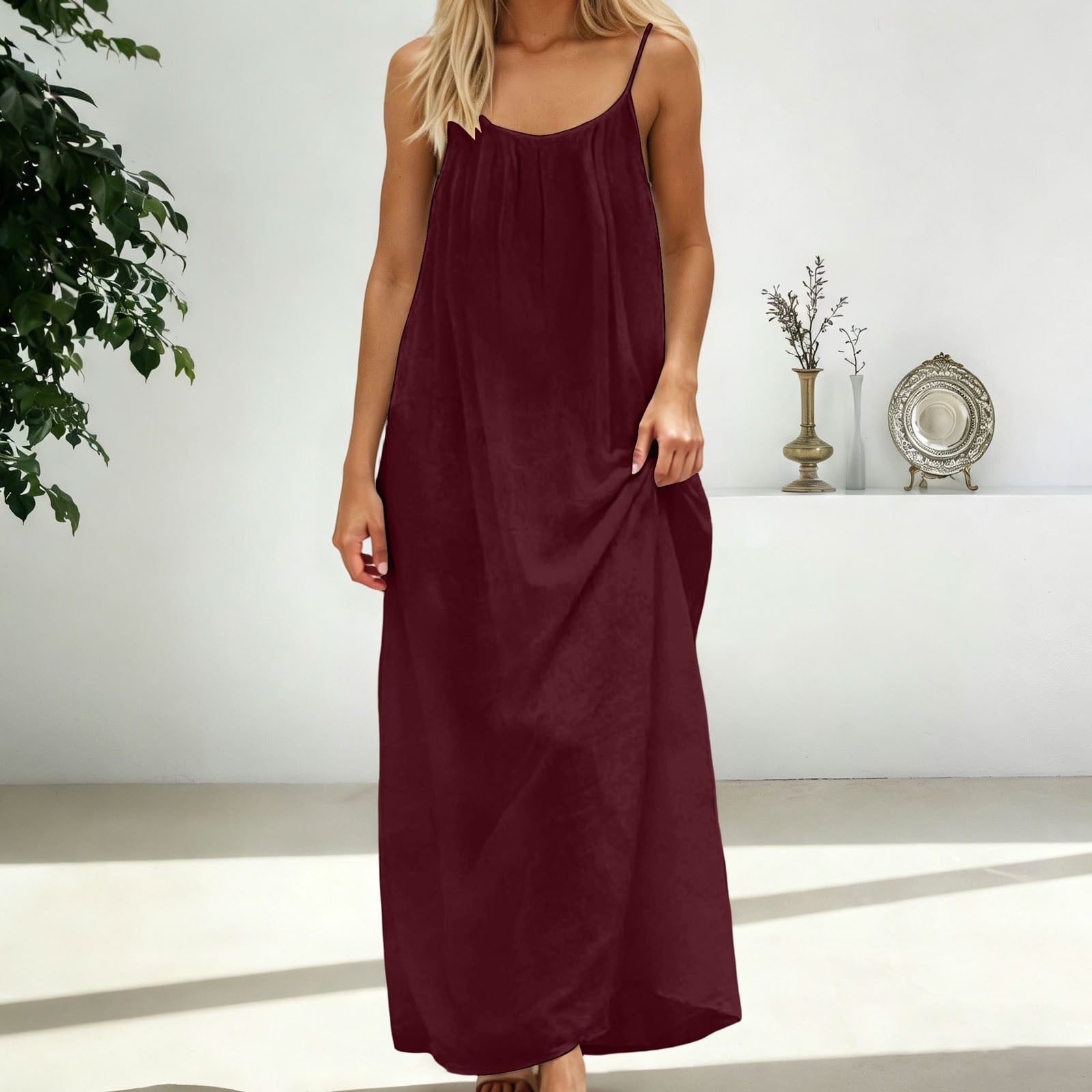 Dress for Women Women Casual Sleeveless Open Back Maxi Dress, Loose Fit ...