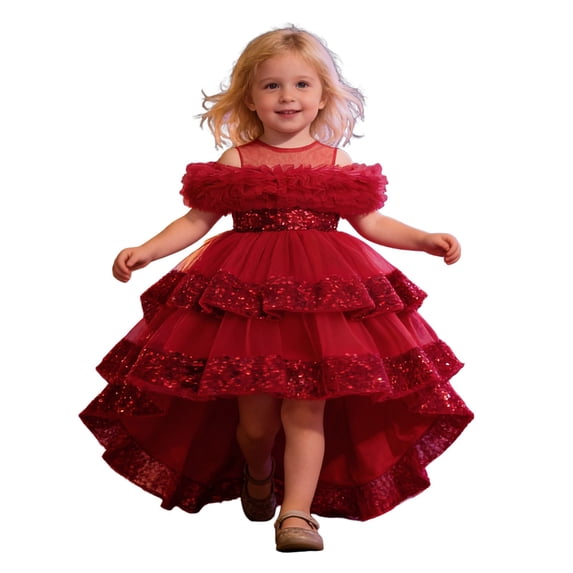 Dress with Layered Ruffles and Detachable Train for Baby Girls ...