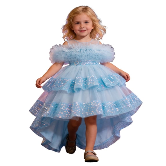 Dress with Layered Ruffles and Detachable Train for Baby Girls â ...